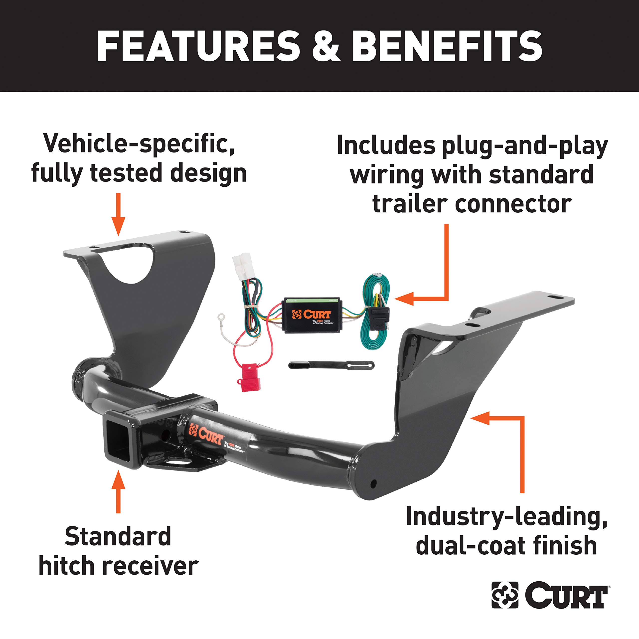 CURT 99308 Class 3 Trailer Hitch, 2-Inch Receiver, 4-Pin Wiring Harness ...