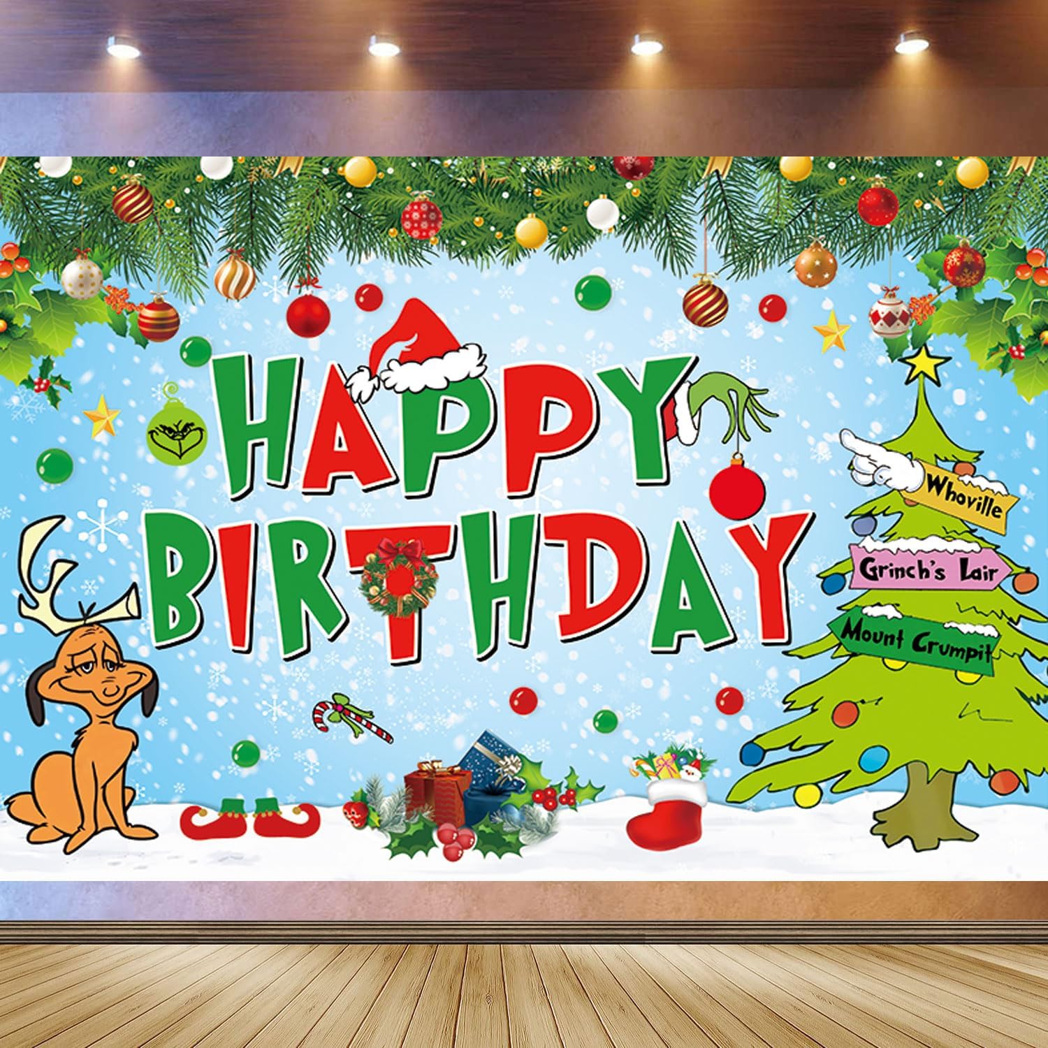 Amazon.com : Christmas Backdrop for Grinch Christmas Theme Party ...