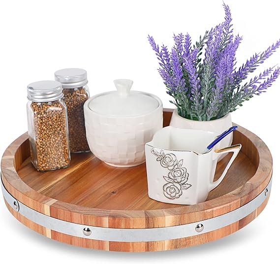 Amazon.com - 13 Inch Acacia Wood Lazy Susan Turntable for Table ...