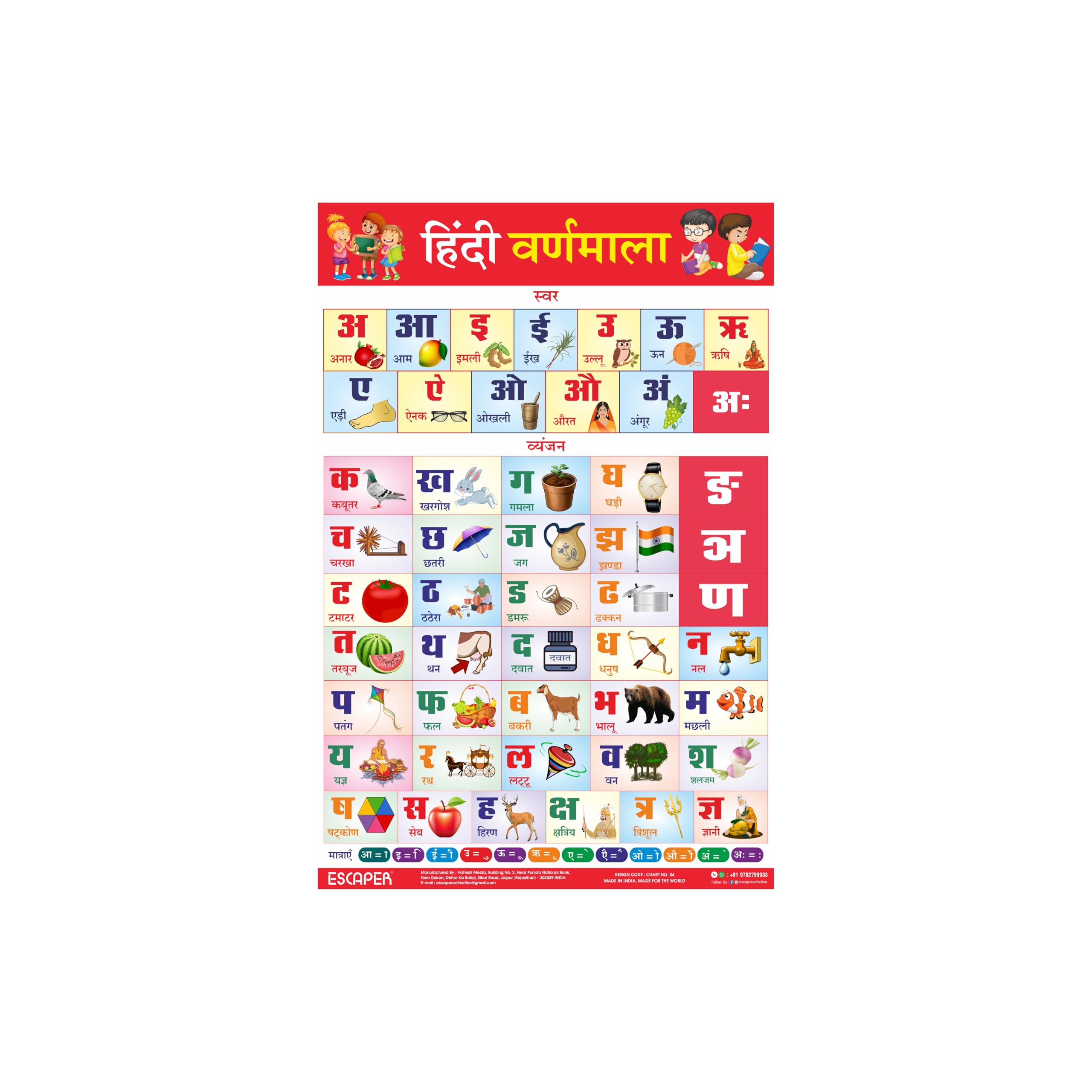 Escaper Hindi Varnamala Chart For Kids Learning 11 5 X | Desertcart Sri ...