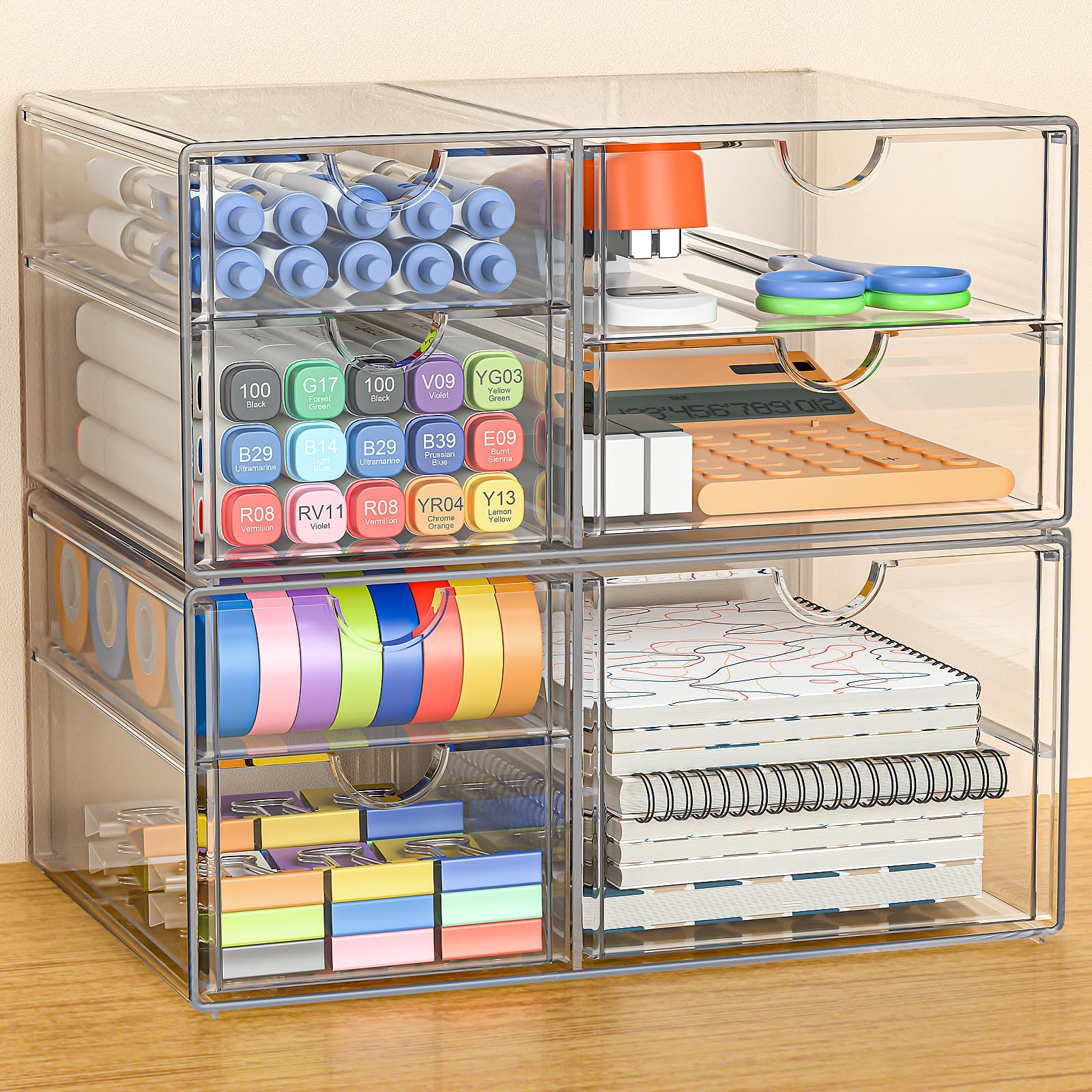 GoMaihe Acrylic Desk Organiser with 7 Drawers: 2 Pieces Drawer Box ...