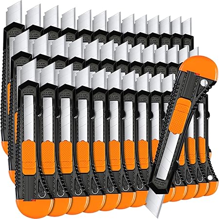 100 Pack Box Cutter Retractable Utility Knife 18mm Wide Blade Cutter ...