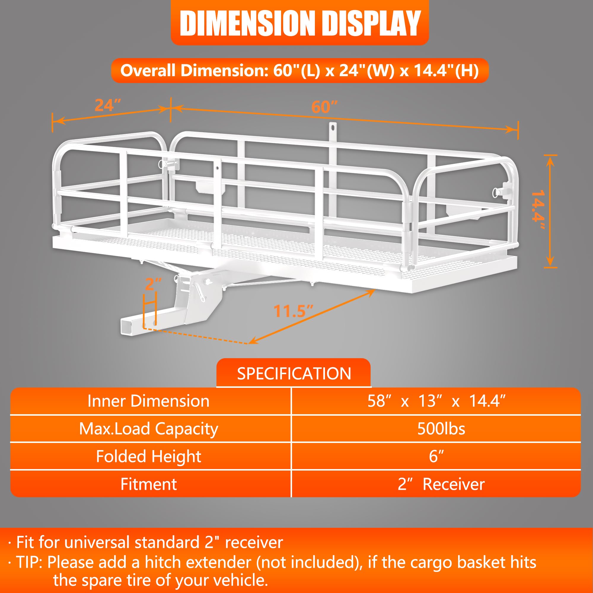 Snapklik.com : KAIRAY 500 Lbs Heavy Duty Hitch Mount Cargo Carrier 60 X ...