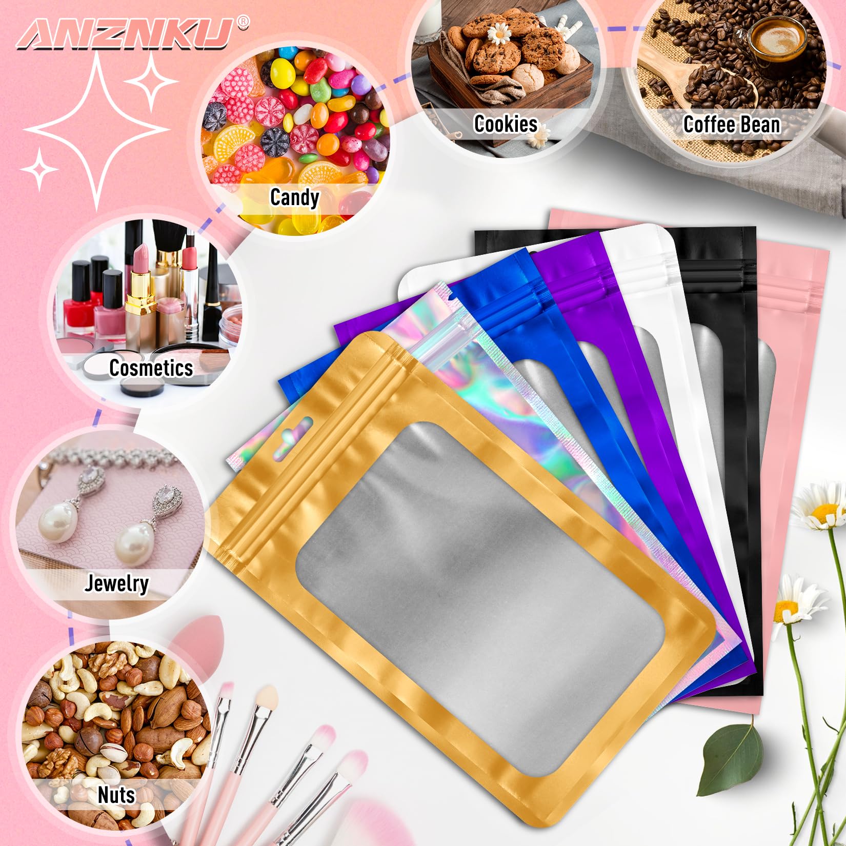 300 Pack 3 Size Mylar Resealable Bags with Front Window, Packaging Bags ...