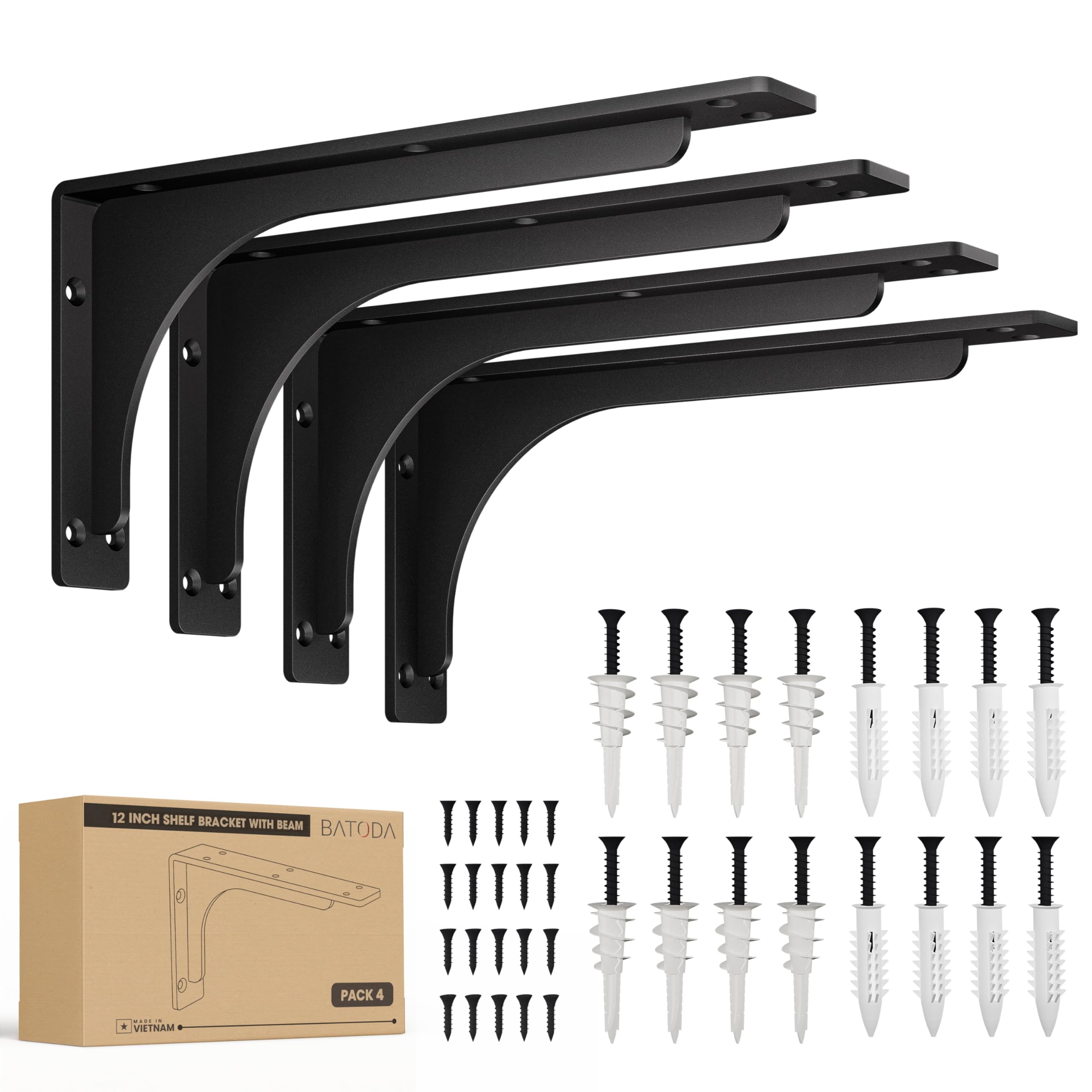 Amazon.com: BATODA 12" x 6" L Bracket with Beam - Shelf Brackets Black ...