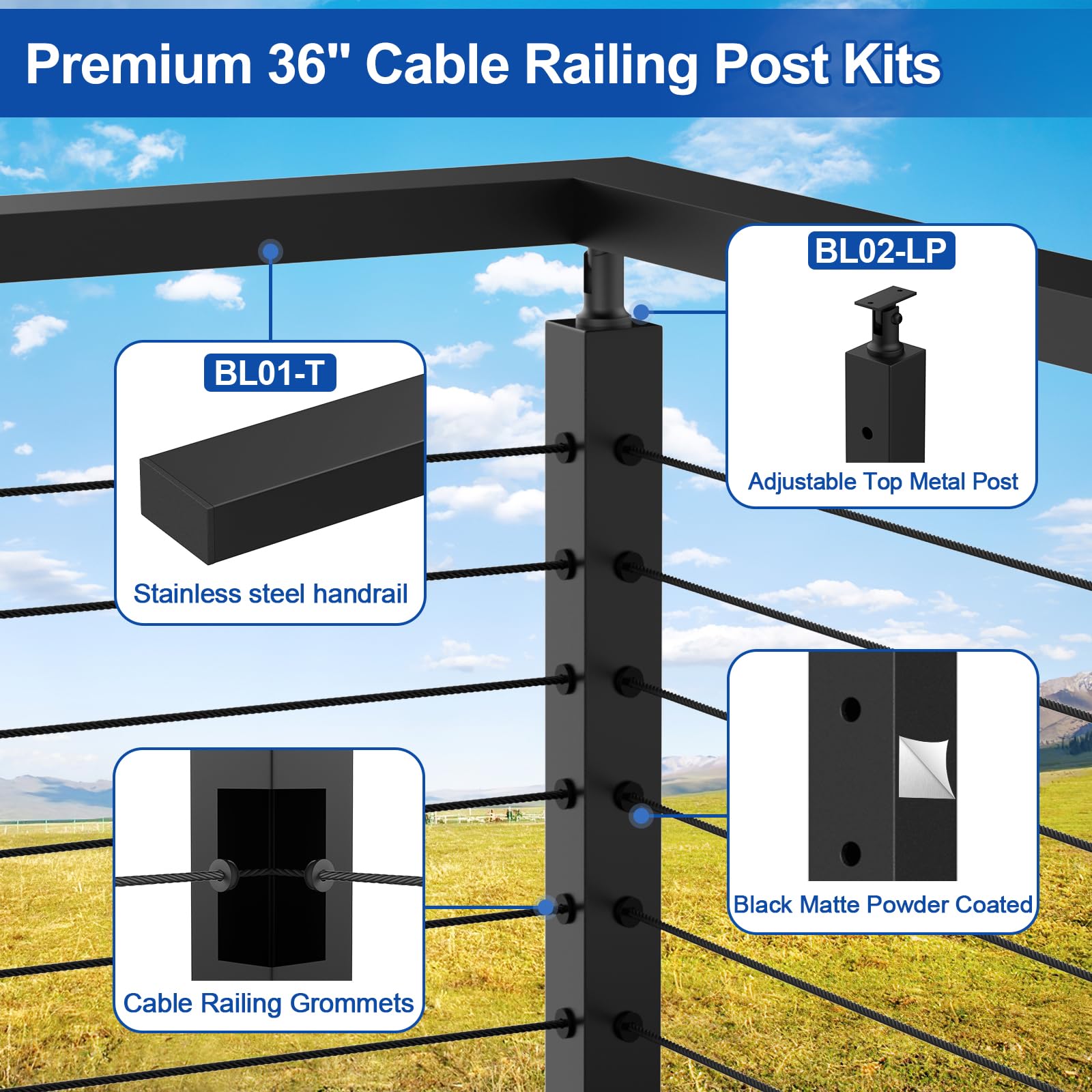 Snapklik.com : BLIKA 36" Cable Railing Corner Post