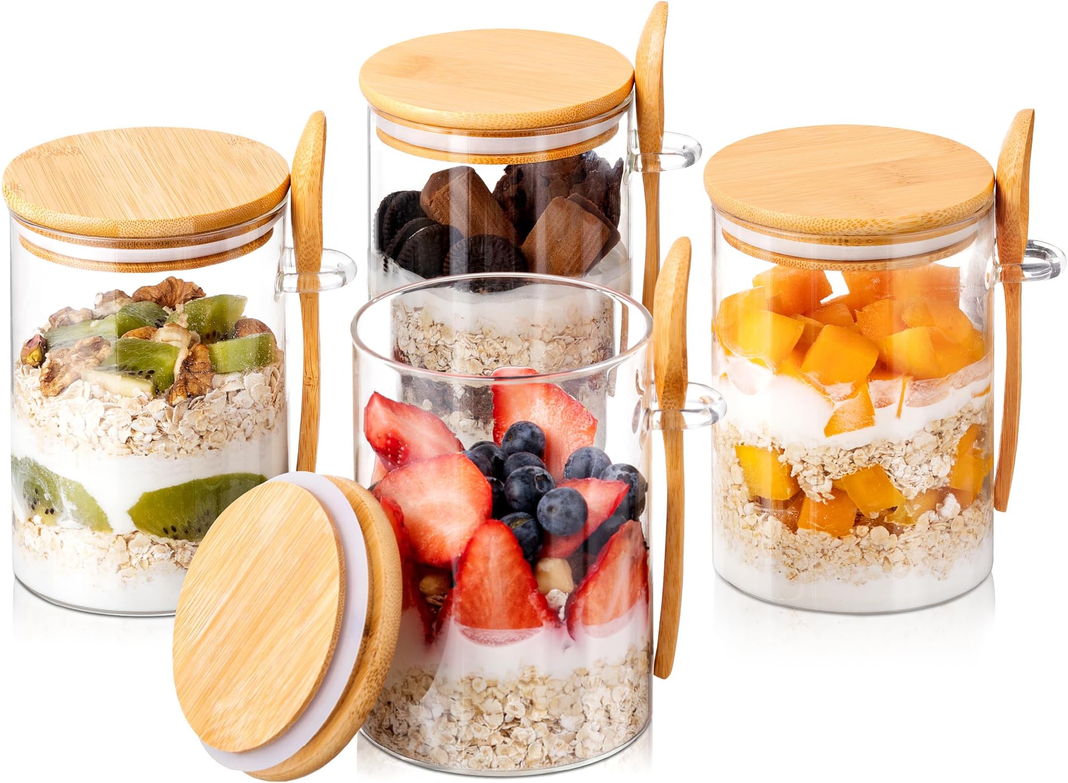 Amazon.com: Vorey 4 Pack Overnight Oats Containers with Lids 16 oz Overnight Oats Jars with ...