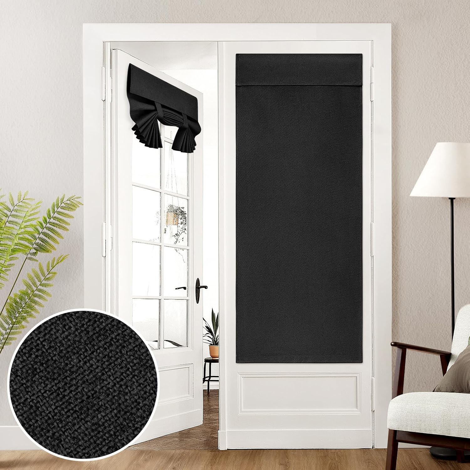 Amazon.com: HOMEIDEAS 100% Linen Blackout French Door Curtains, Privacy ...