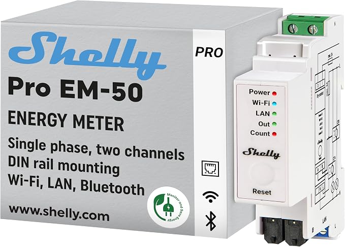 Shelly Pro EM 50A | LAN & Wi-Fi 2- Channel Energy Meter with Contactor ...
