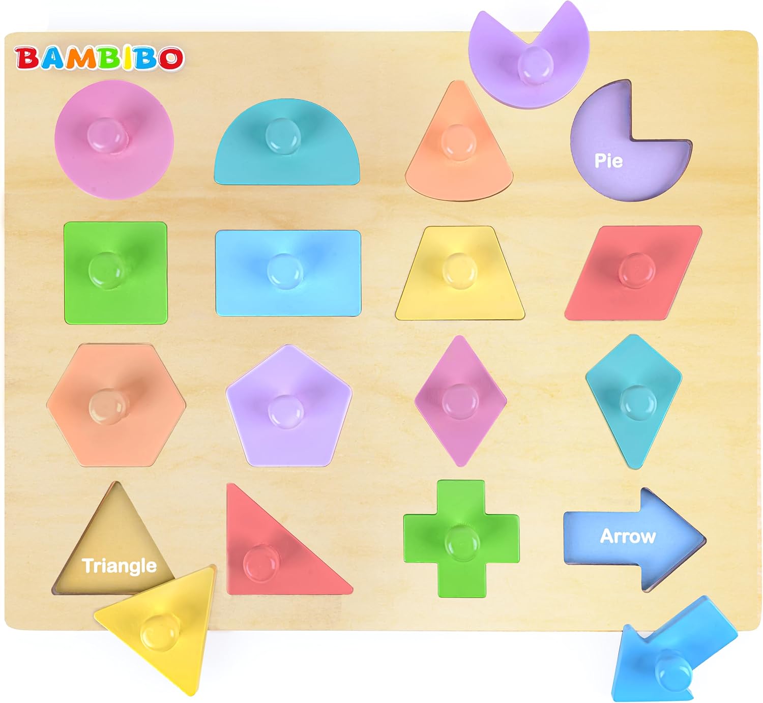 Amazon.com: Bambibo Wooden Shape Puzzles for Toddlers | 16 Magnetic Shapes with Colorful Knobs ...