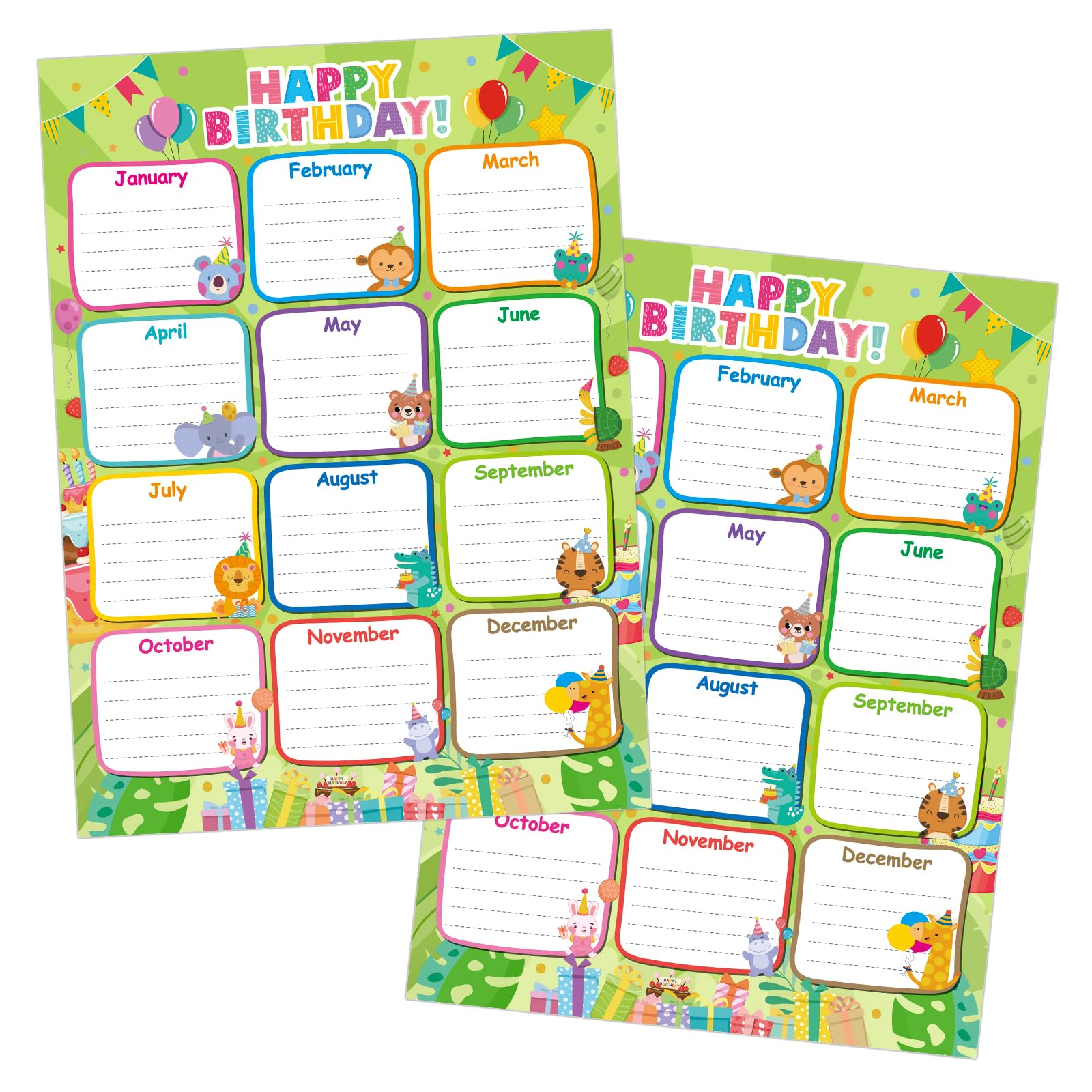 OUNENO 2 Pcs Animal Happy Birthday Chart Poster for Classroom Bulletin ...