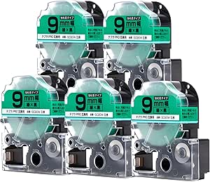 Amazon | 【インクのチップス】キングジム対応 テプラPRO用互換 SC9GW 互換テープ 強粘着 緑/黒文字 9mm 5個セット | テープ | 文房具・オフィス用品