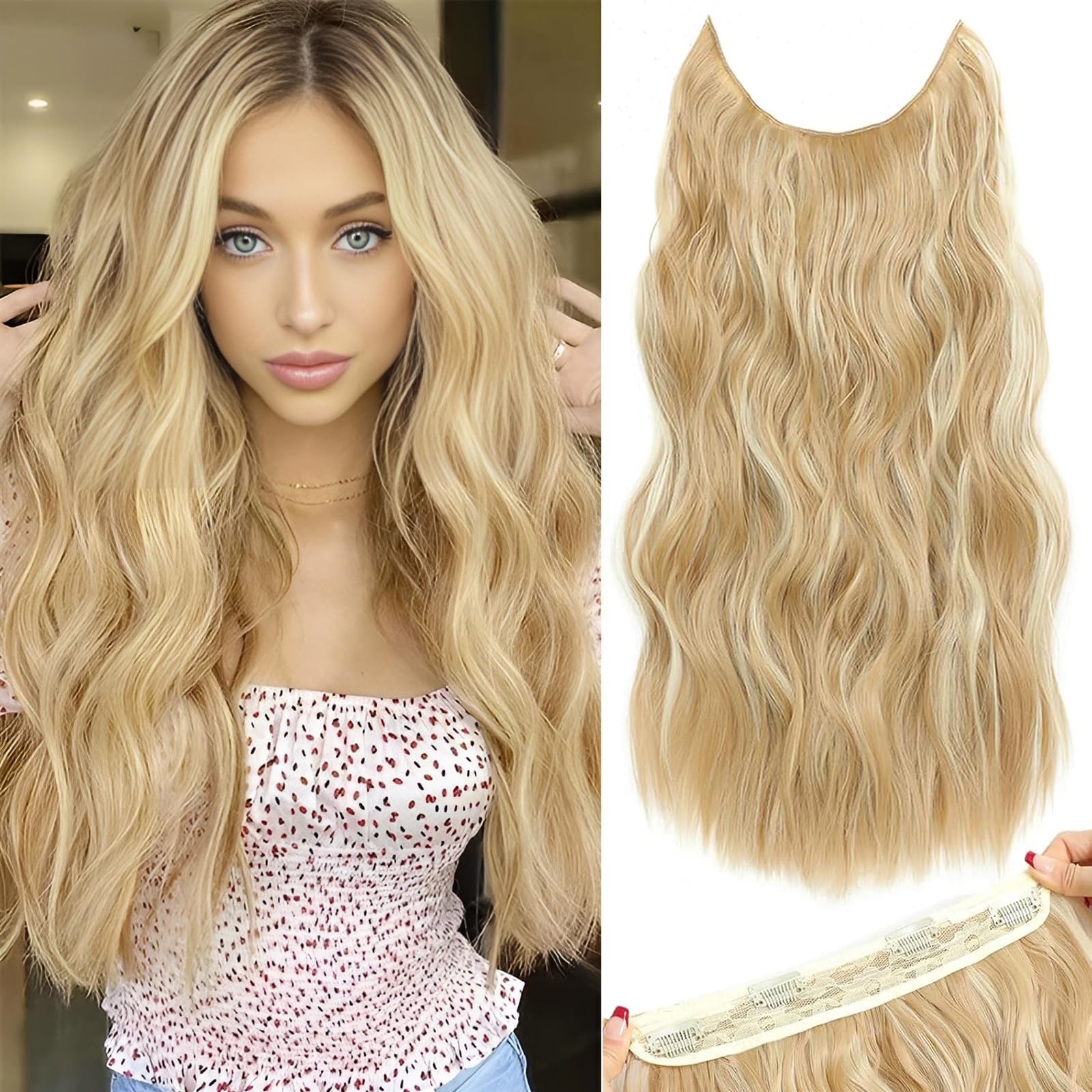 Amazon.com : Clip in Halo Hair Extensions: Invisible Wire Hair ...