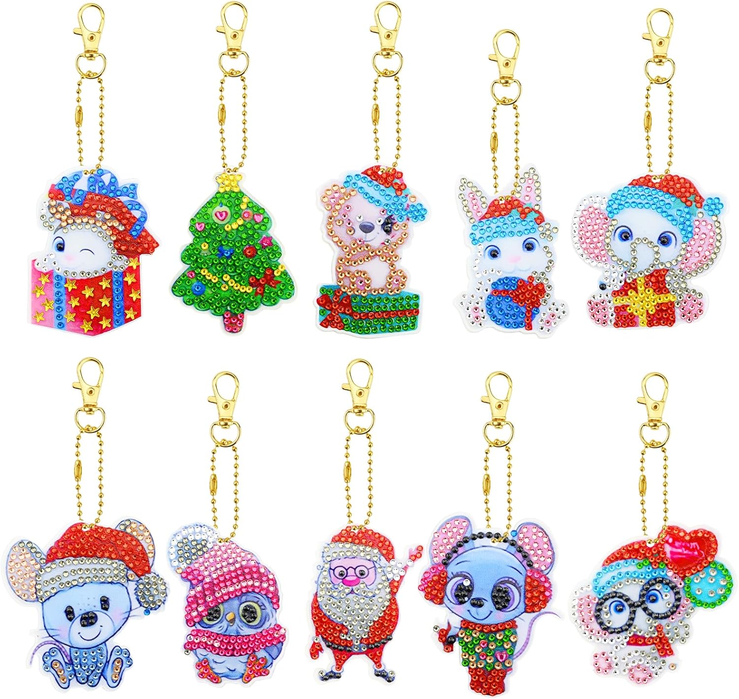 10 Pieces Christmas Diamond Painting Keychain Double Sided 5D DIY ...
