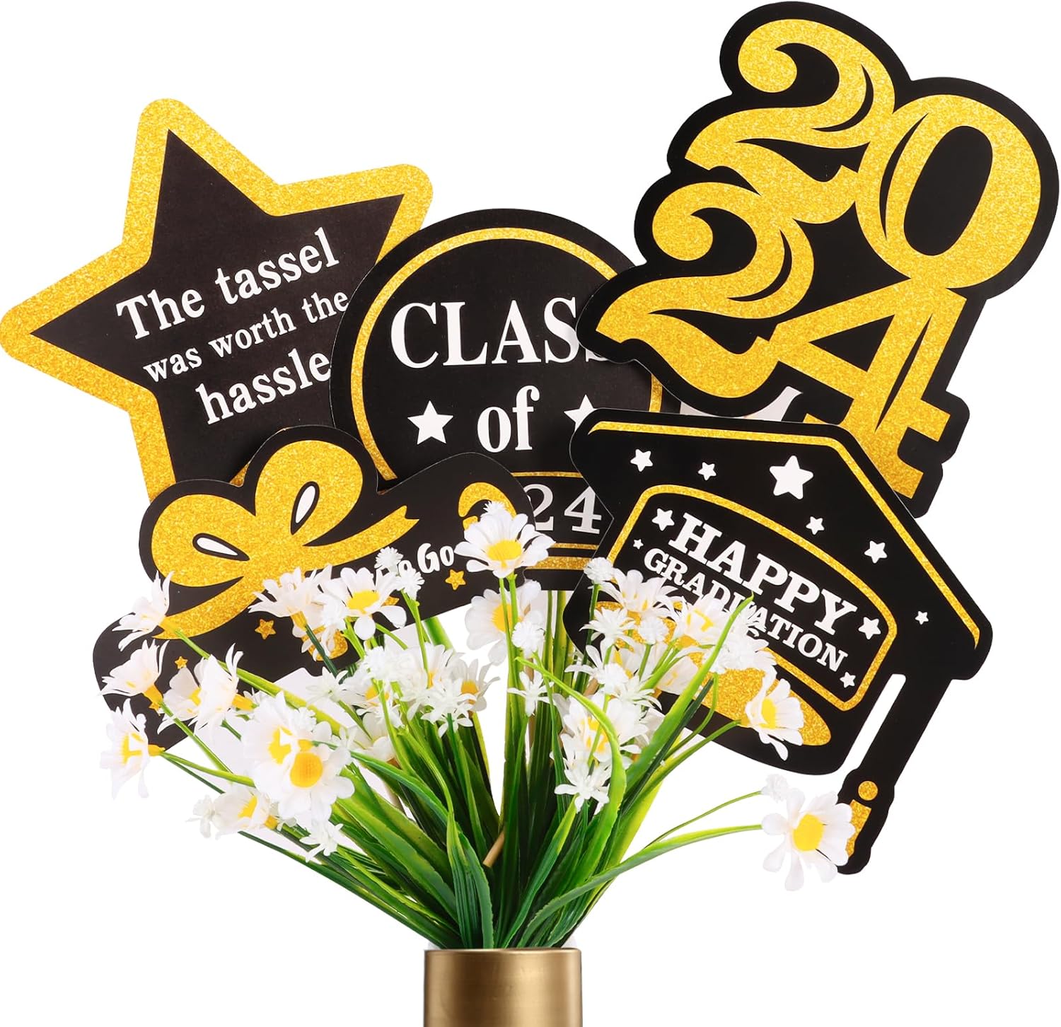 Amazon.com: 2024 Graduation Decorations, 5Pcs Gold and Black Grad ...