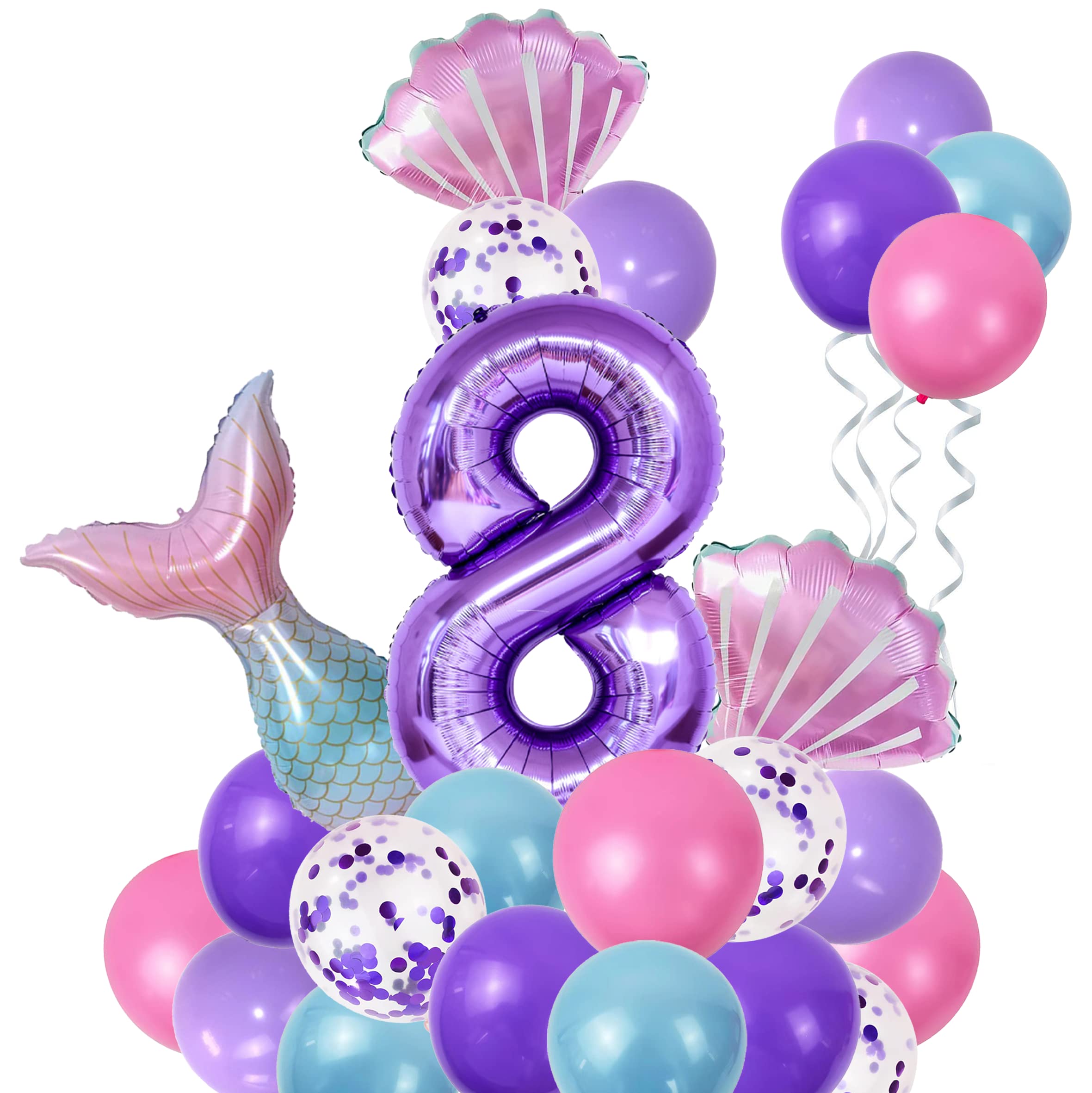 Amazon.com: 24PCS Mermaid 8th Birthday Balloons, Number 8 Mermaid Theme ...