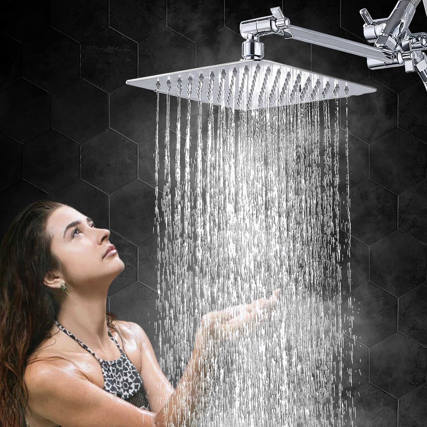 Snapklik.com : G-Promise All Metal Dual Square Rain Shower Head Combo - 8 Handheld Shower Wand