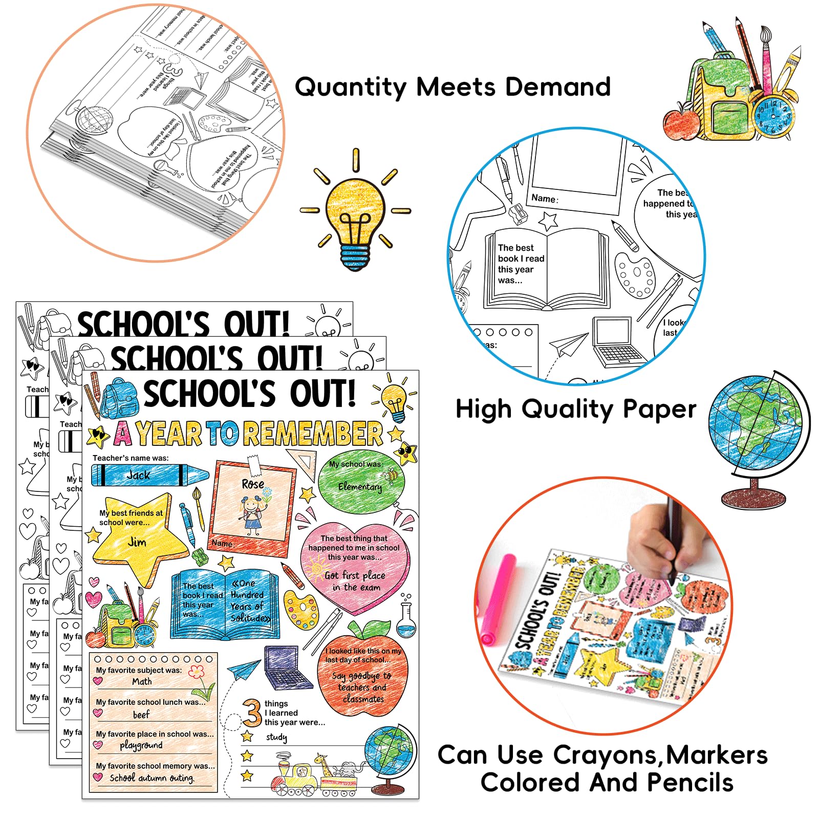 Snapklik.com : 40Pcs Color Your Own Summer End Of School Year Classroom ...