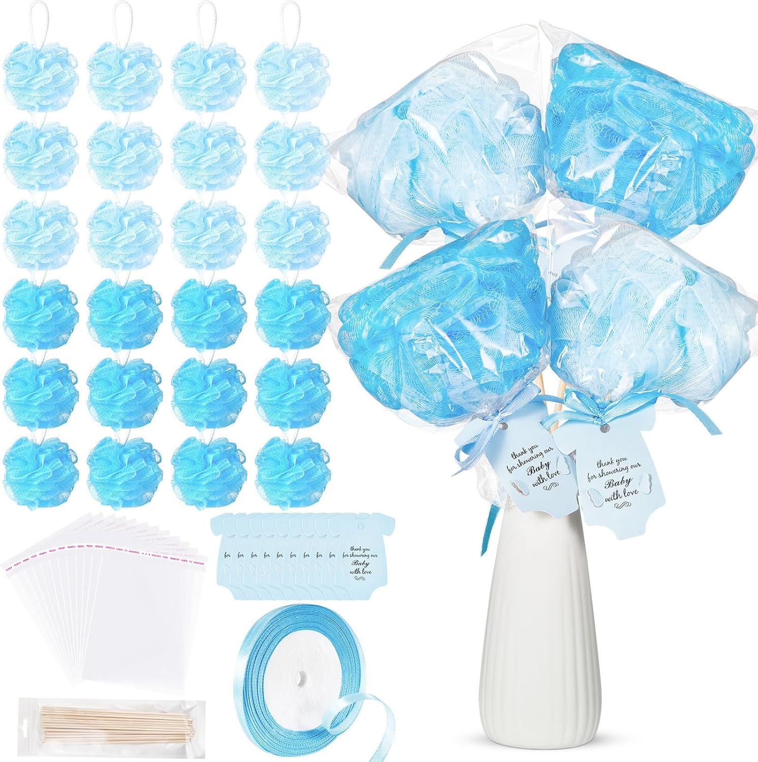 Amazon.com: Pickmesh 24 Pack Baby Shower Loofah Kit Bath Sponge Baby ...
