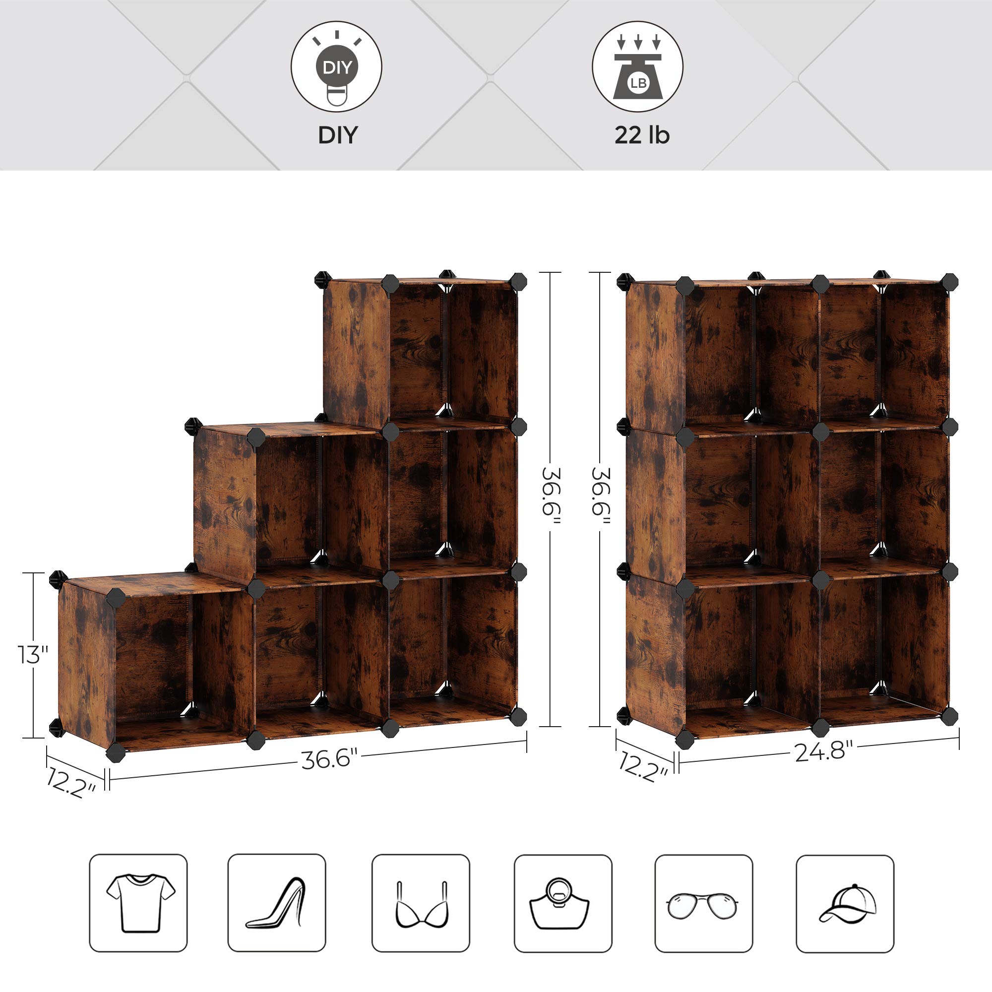 SONGMICS Cube Storage Organizer, 6-Cube Bookshelf, Closet Organizers ...