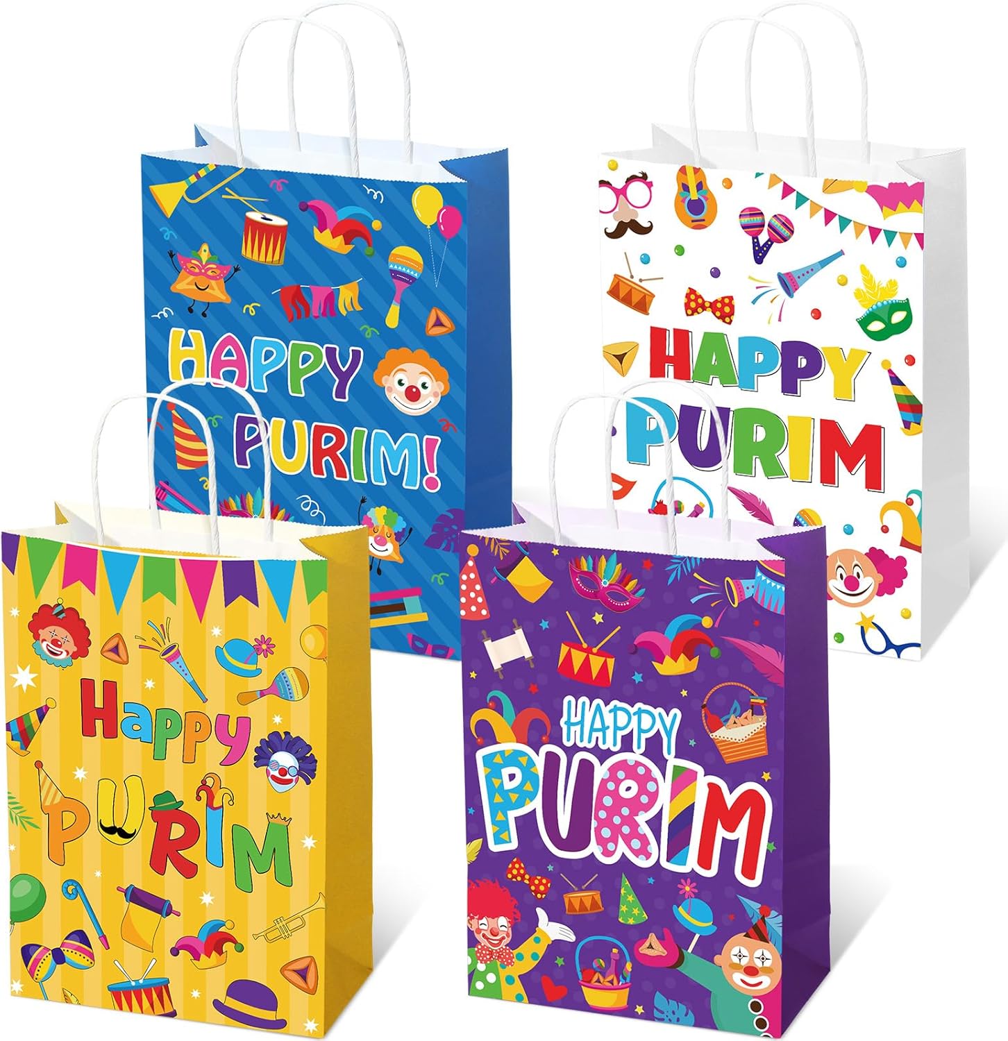 Amazon.com: Sinload 48 Pcs Purim Gift Bag Bulk 4 Design Multicolored ...