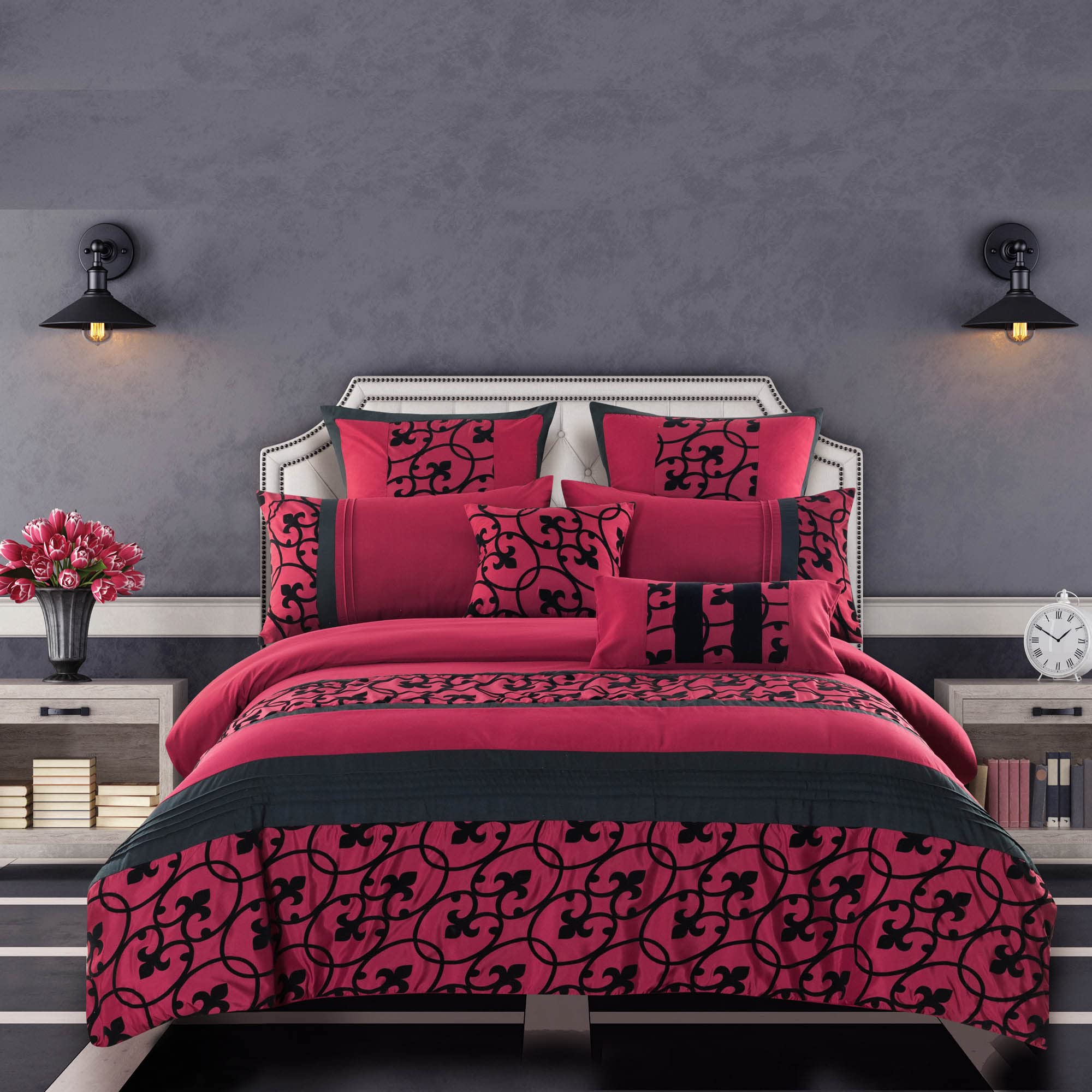 Luxton Afton Red Quilt Cover Set King Black Pintuck 3pcs Black Red ...