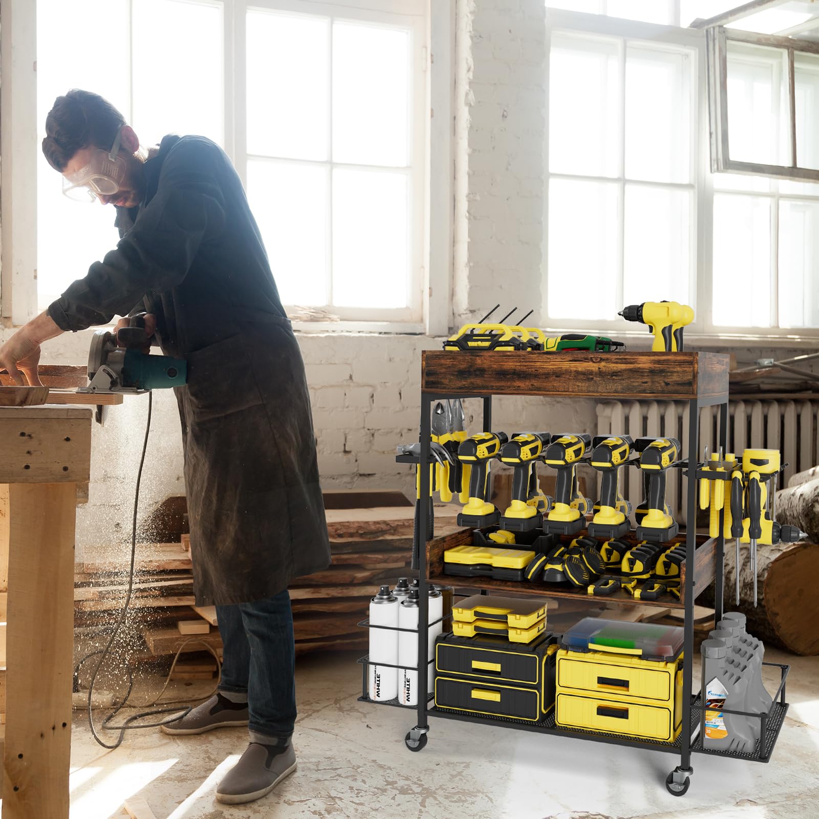 4 Tier Power Tool Organizer Rolling Tool Chest Garage Storage - Power ...