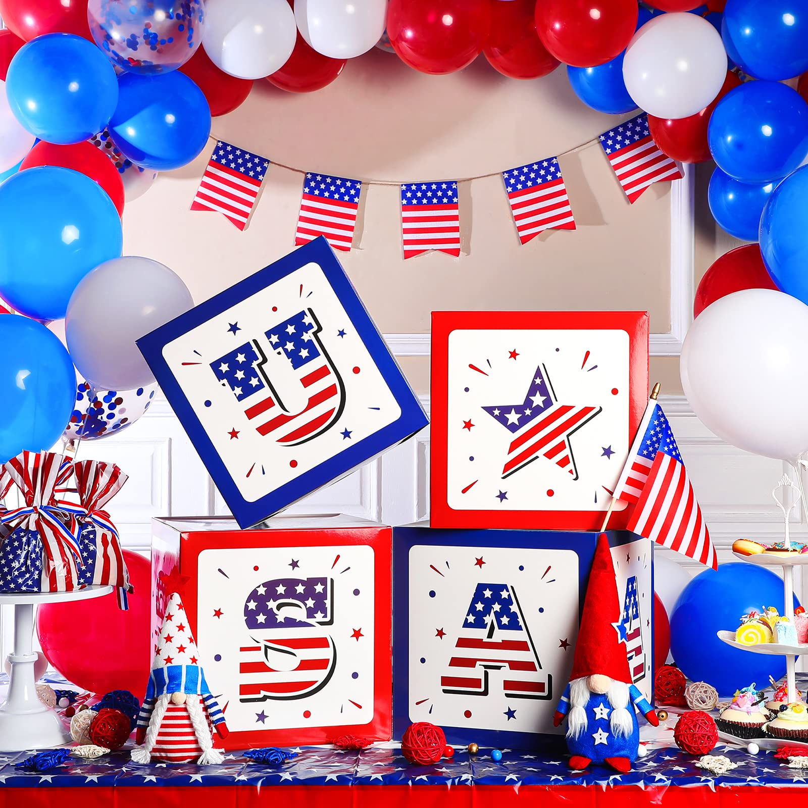 4 Pack Patriotic Decoration Boxes Large 4th of July Party Cardboard Box ...