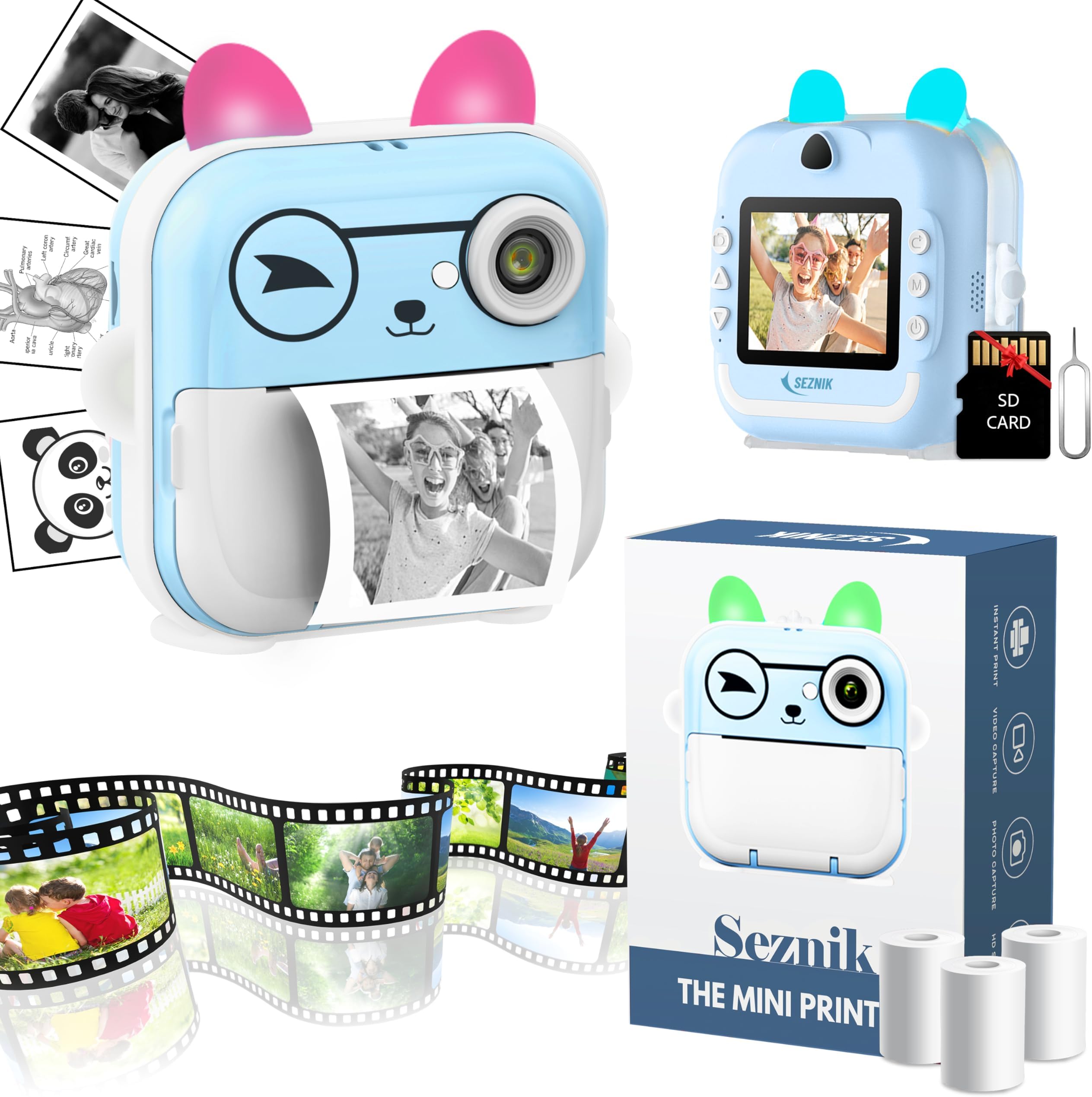 SEZNIK Mini Camera Printer, Click Photo Print, Inkless Bluetooth HD ...
