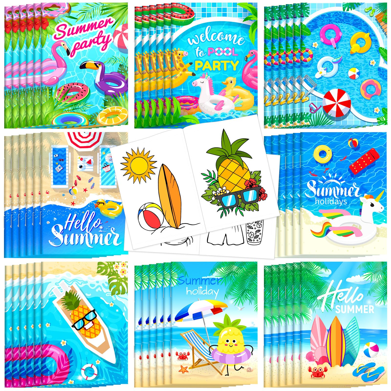 Amazon.com: Fulmoon 48 Pcs Summer Mini Coloring Book Bulk for Small ...