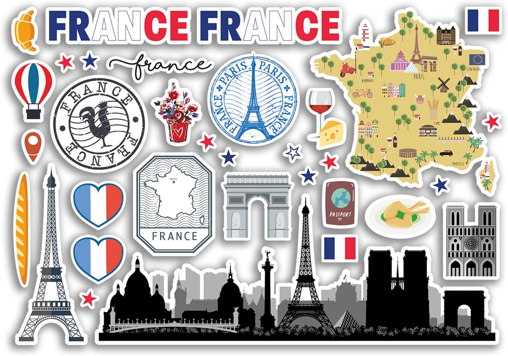 Navy Peony Romantic France Travel Stickers (31 Pack) - Cute, Waterproof ...