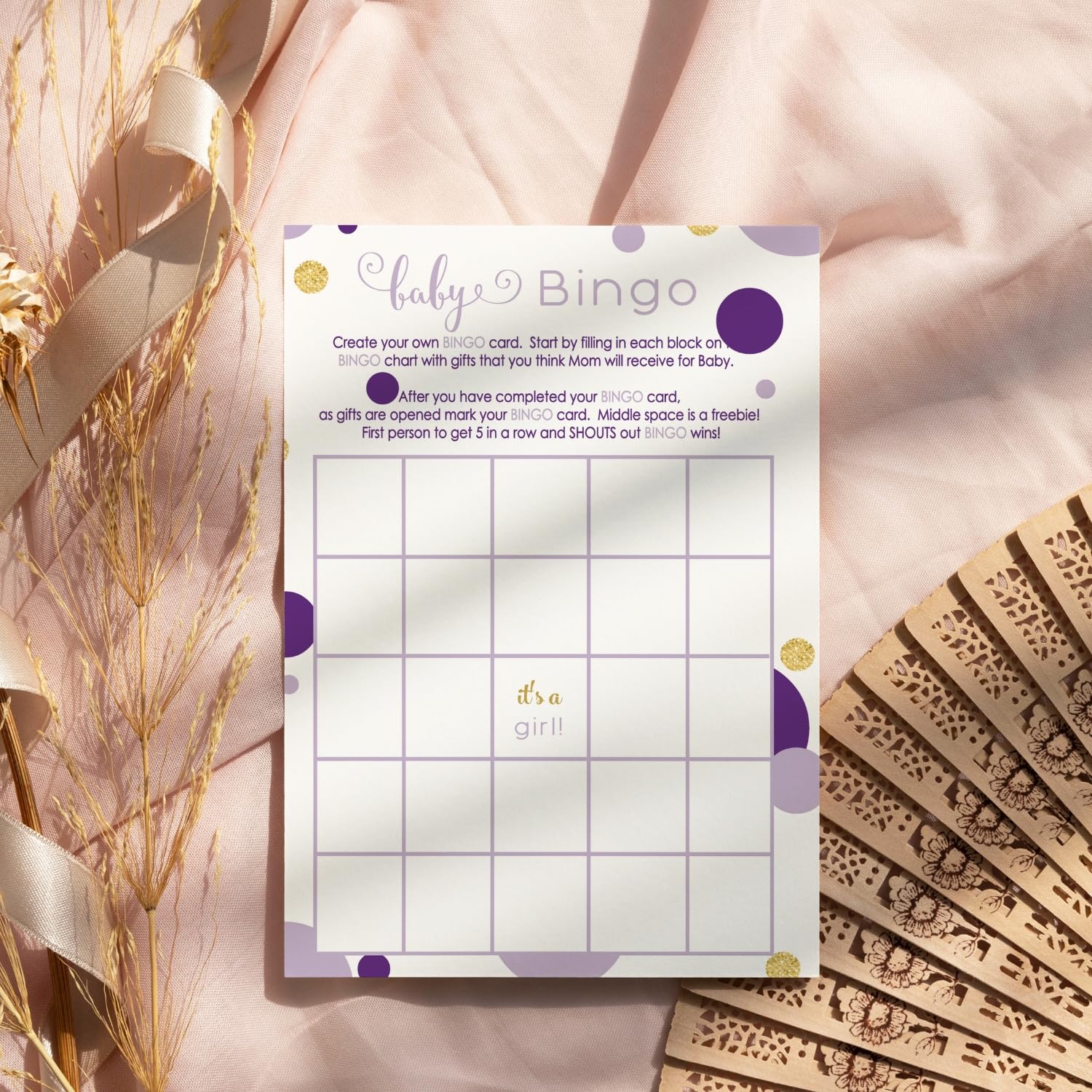 Baby Shower Bingo Purple Background FREE Pink And Gold Coed Baby
