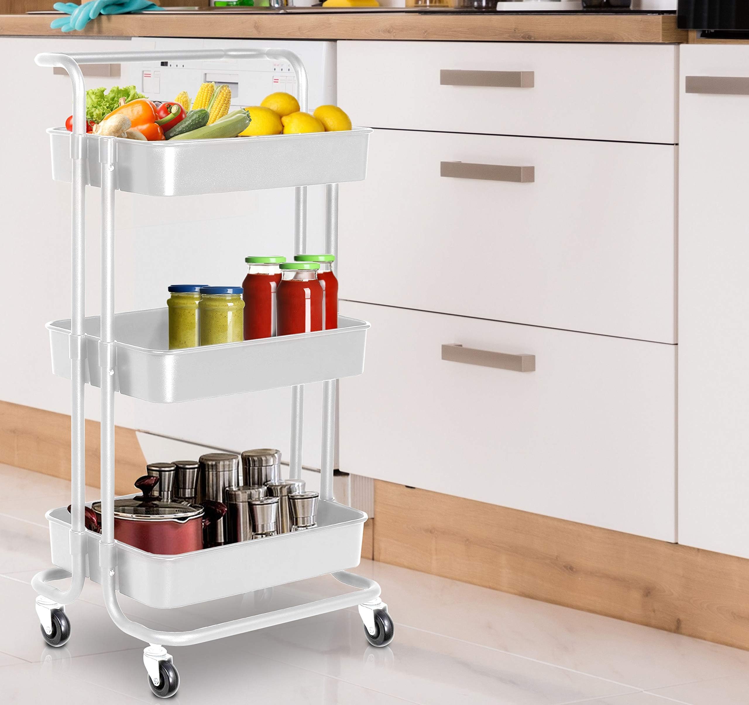 Hyfive Storage Trolley On Wheels Kitchen Baskets 3 Tiers With Wheels ...