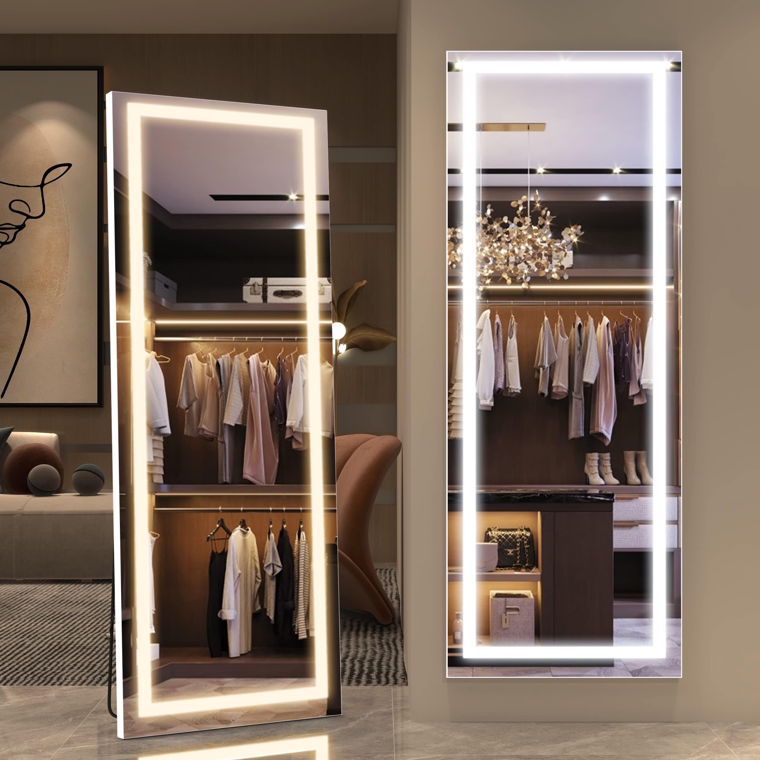 Buy FENNIO Full Length Mirror with Lights 63"x16", LED Full Body Mirror ...