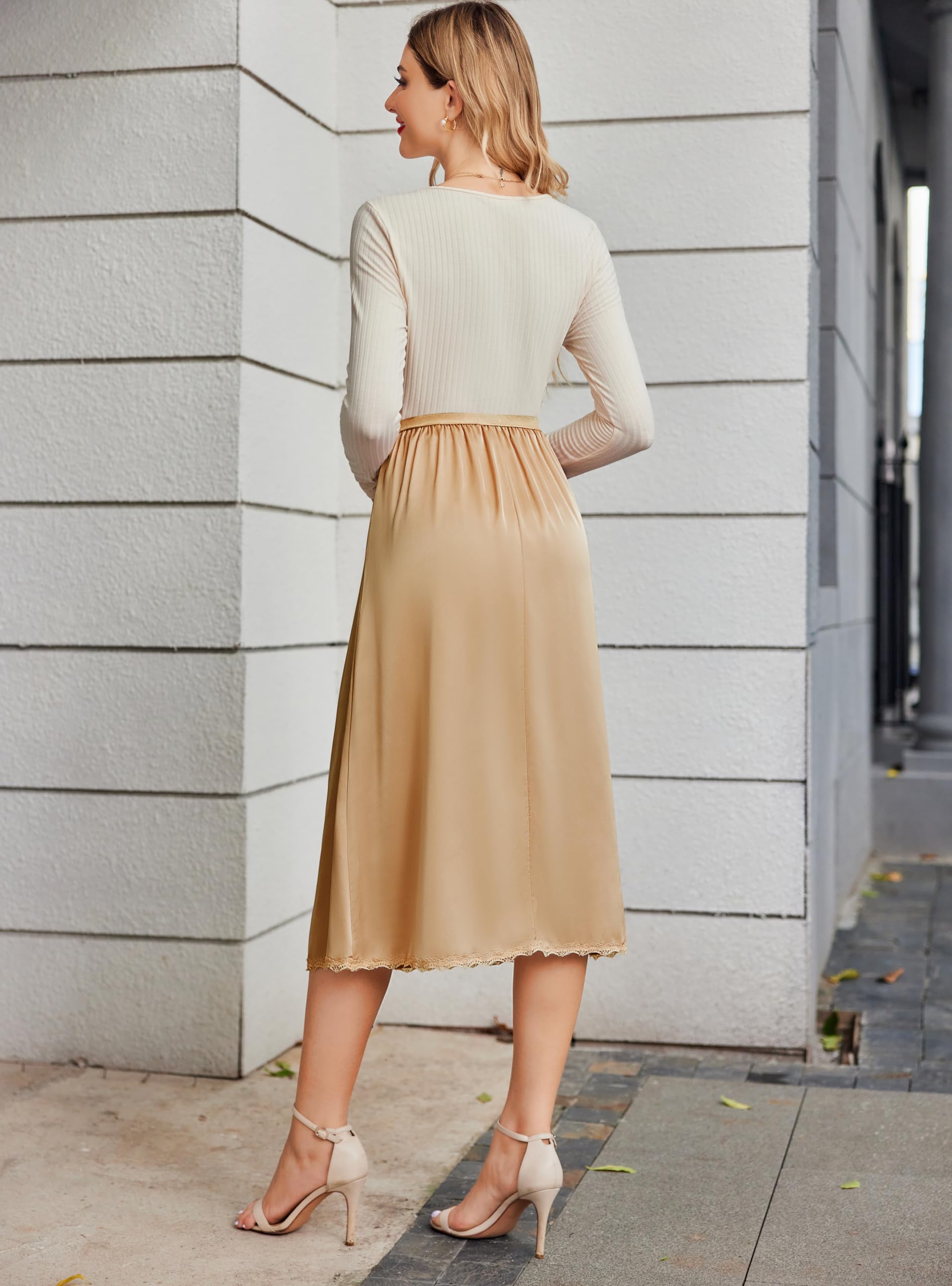 Snapklik.com : Womens Satin Half Slips For Under Dress Lace Long ...