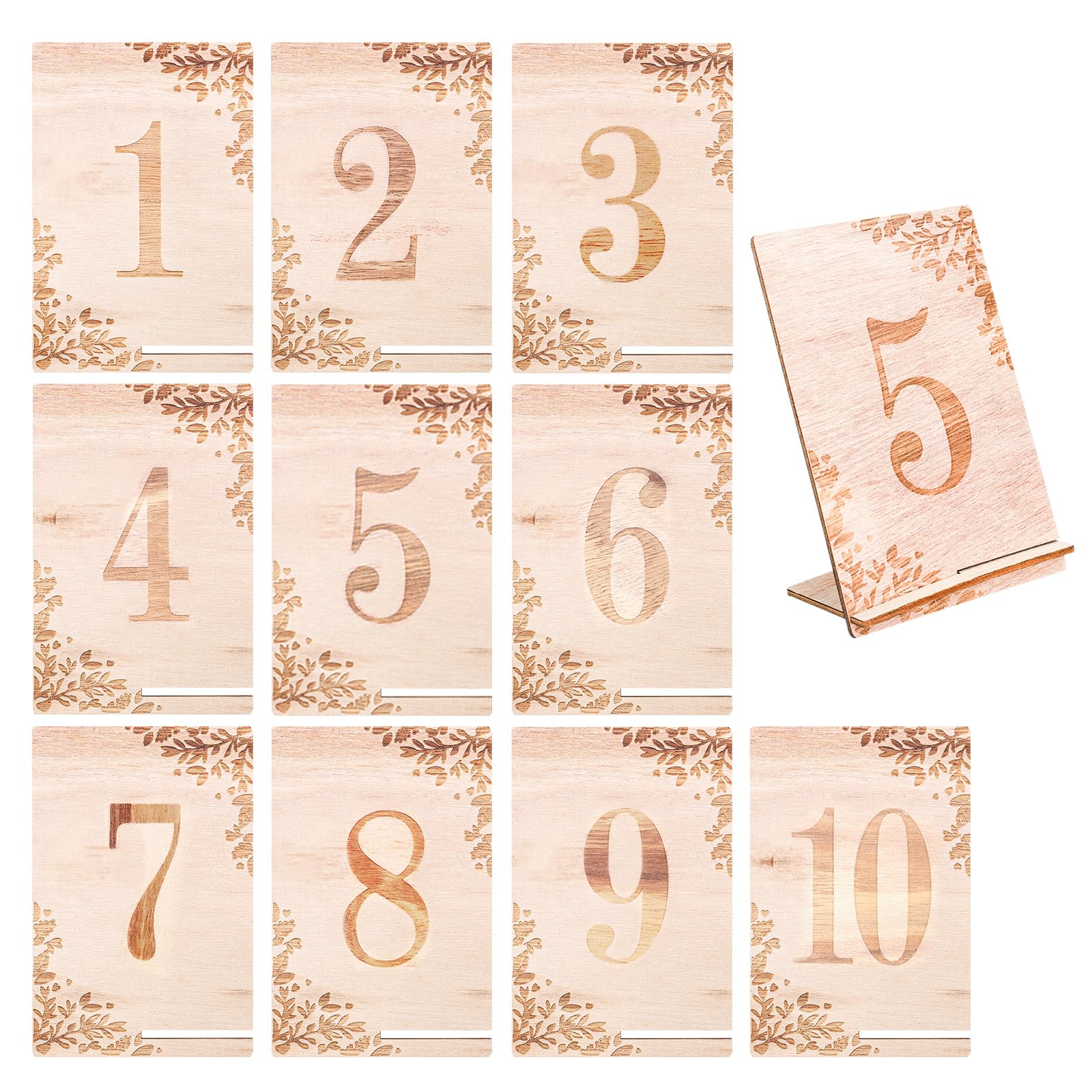 Whaline Wooden Wedding Table Numbers with Stands 1 To 10 Wood Place ...