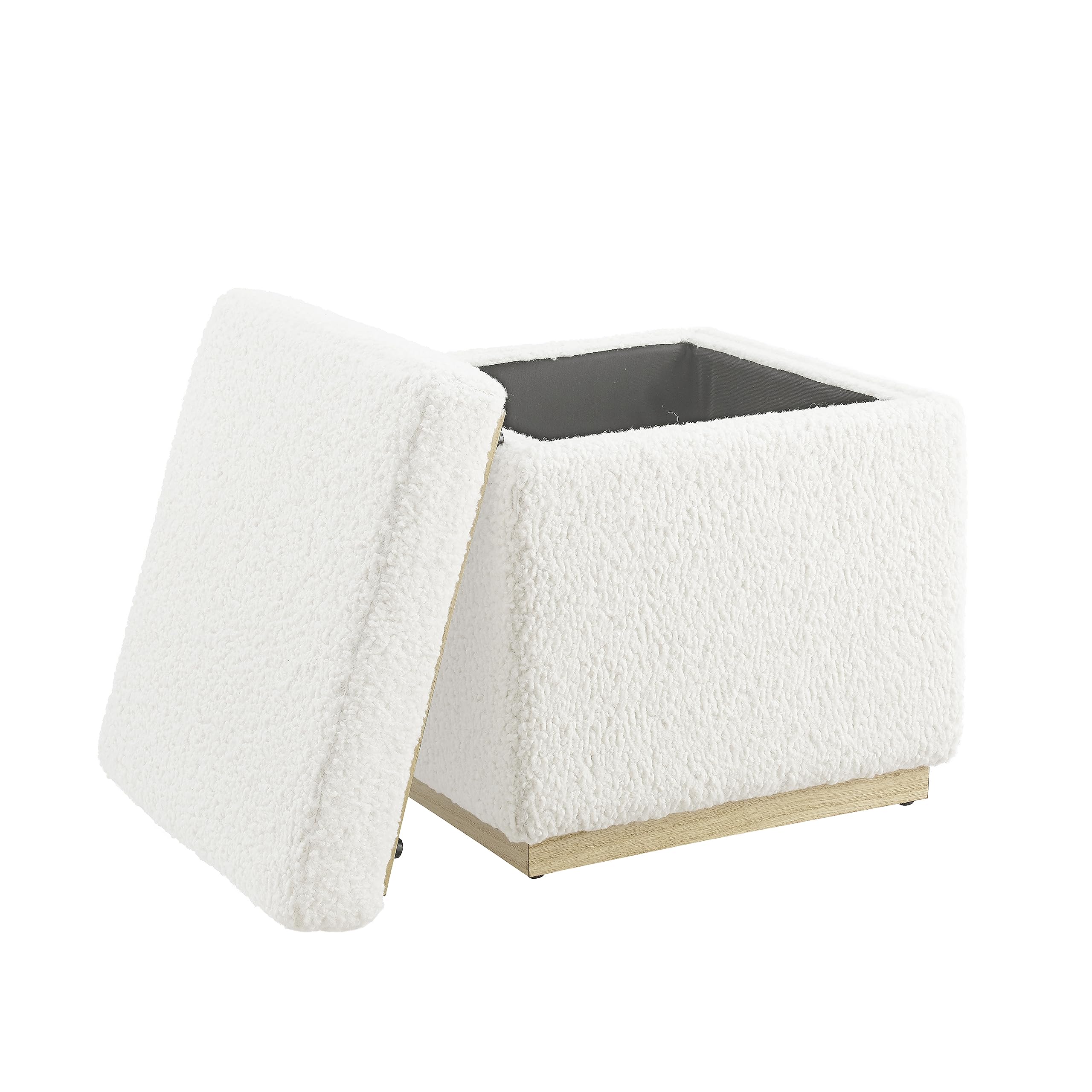 Linon Cream Lexington Sherpa Upholstered Square Storage Ottoman with ...