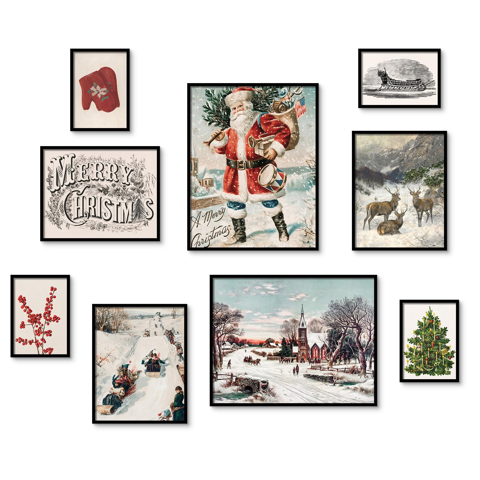 Amazon.com: ARPEOTCY Vintage Christmas Posters Decor, Santa,Elk,Winter ...