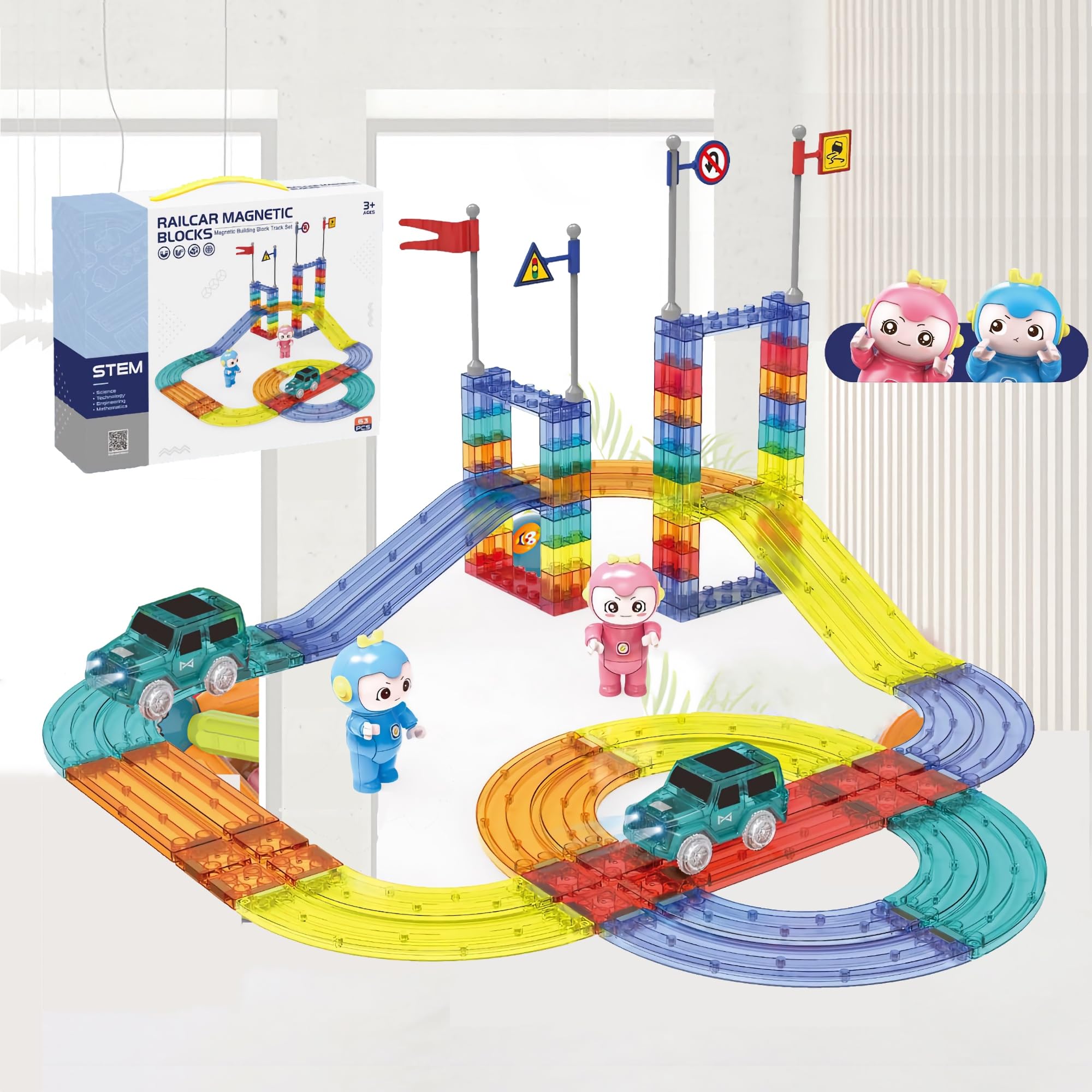Amazon.com: BELLA GLOBE Magnetic Tiles Race Car Track Set STEM ...