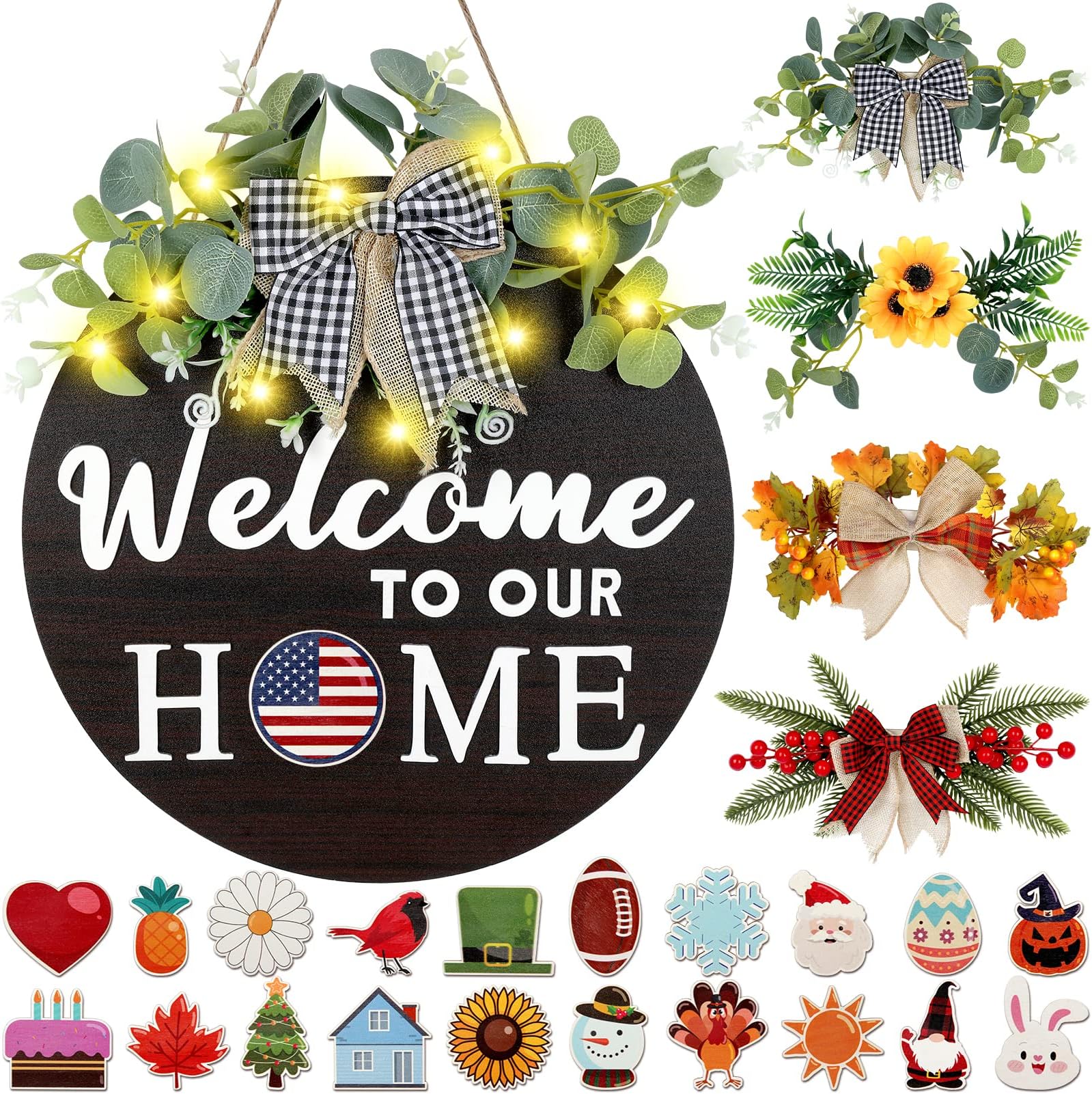 Amazon.com : Sintuff Interchangeable Welcome Sign for Front Door ...