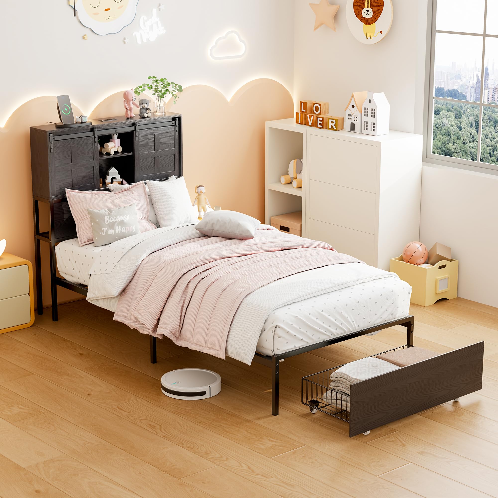 Amazon.com: LegacyAmerhome Farmhouse Twin Size Bed Frame with Move ...