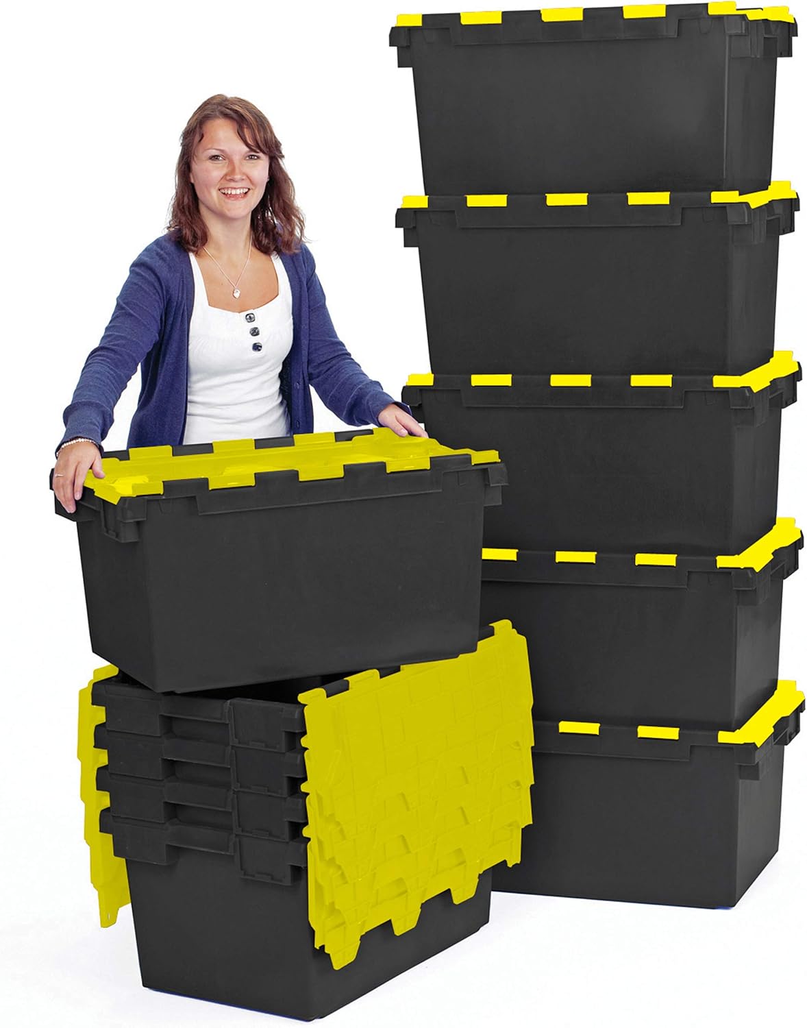 Pack of 10 - Large Plastic 80 Litre Heavy Duty Storage Boxes (71 x 46 x ...