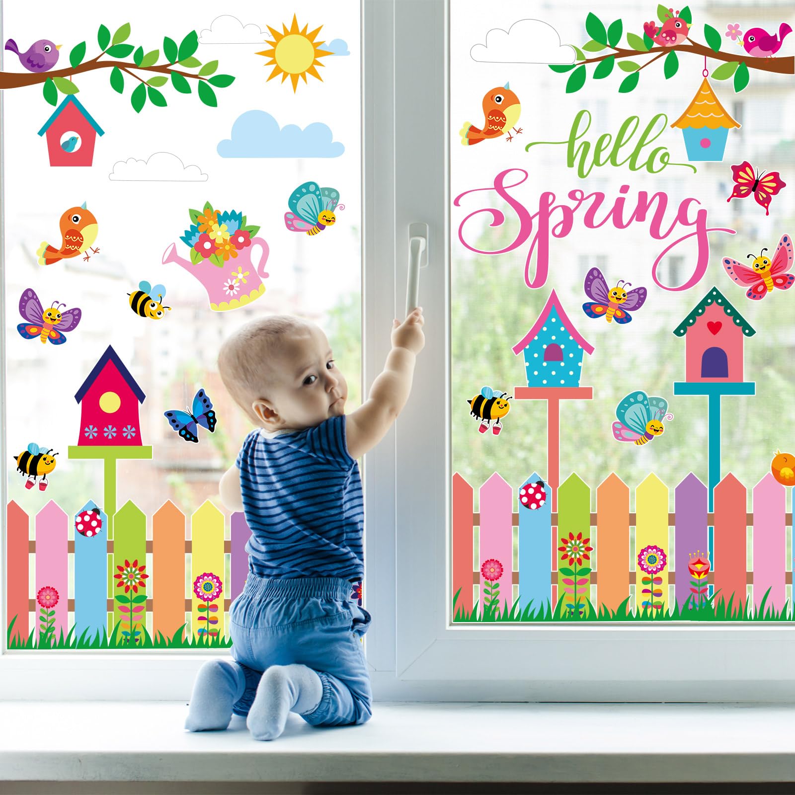 Snapklik.com : ZOiiWA Hello Spring Window Clings Spring Flowers Window ...