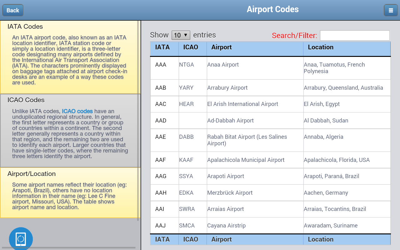 Airport Codes Database - App on Amazon Appstore