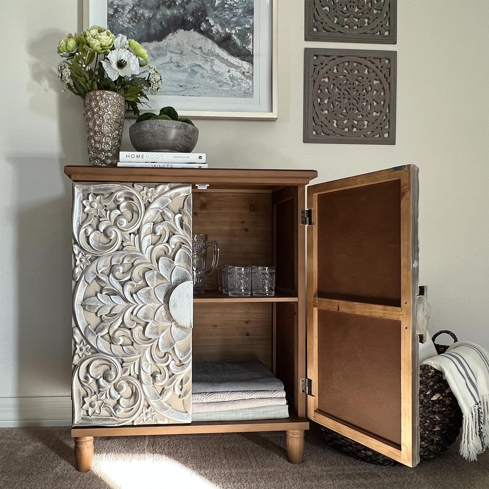 Amazon.com: Powell Linon Micah Wood Two Door Cabinet in Natural Brown ...