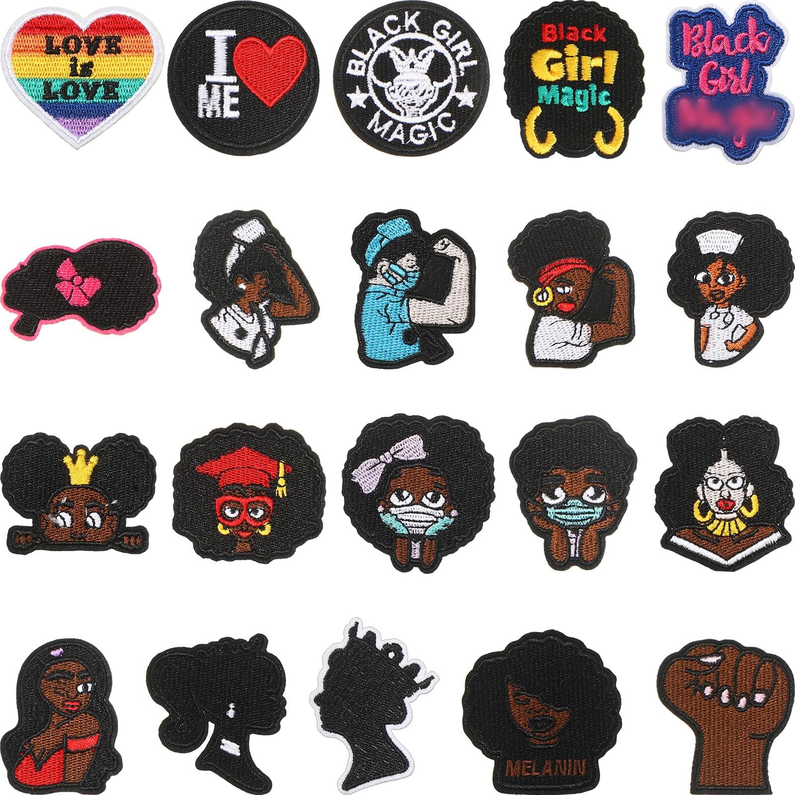 Amazon.com: 28 Pieces Black Girl Embroidered Patches Afro Girl Iron on ...