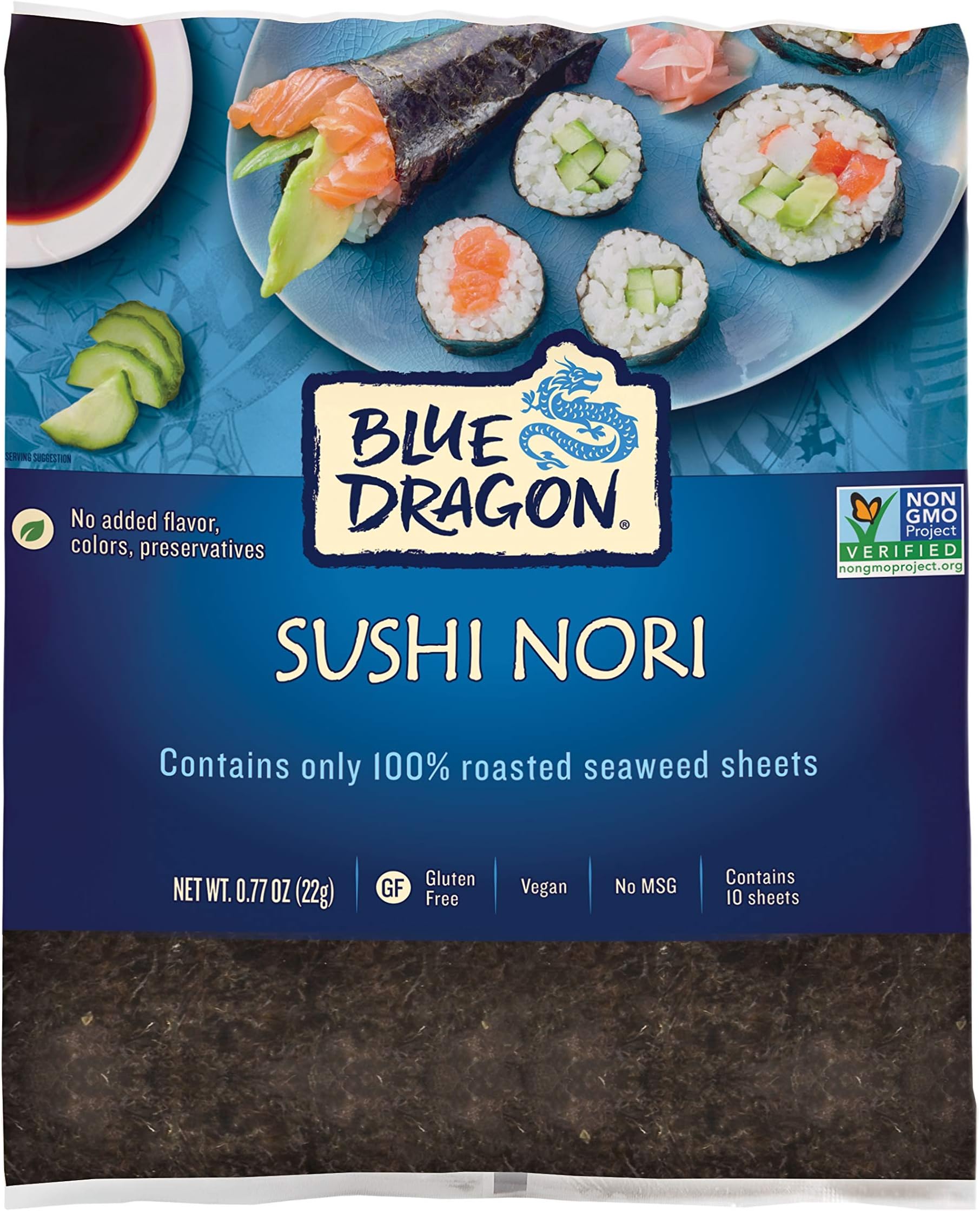 Amazon.com: Blue Dragon Sushi Nori, Pack of 10, Simple ingredients ...
