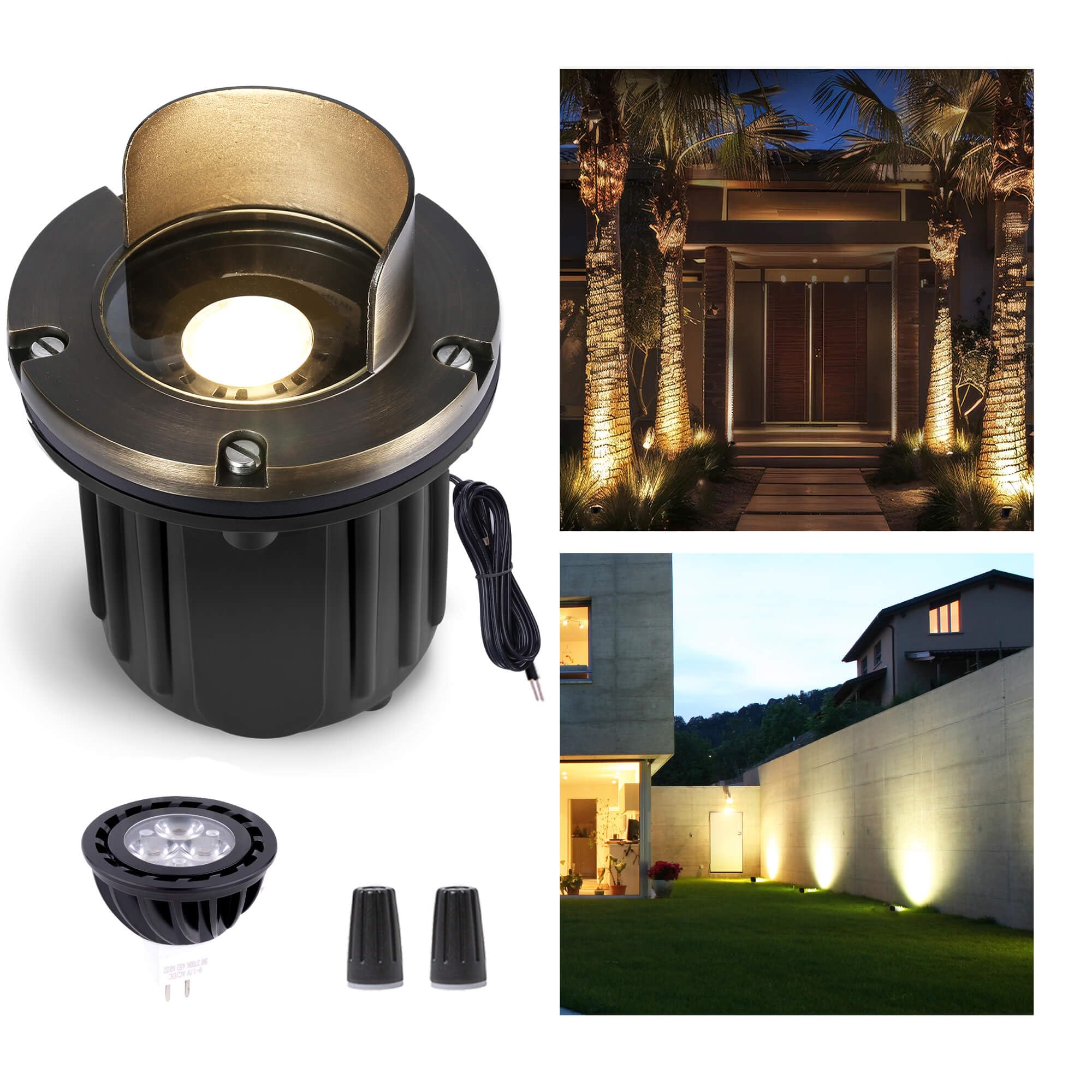 Gardenreet Landscape Well Lights Brass, LED Low Voltage Outdoor In ...