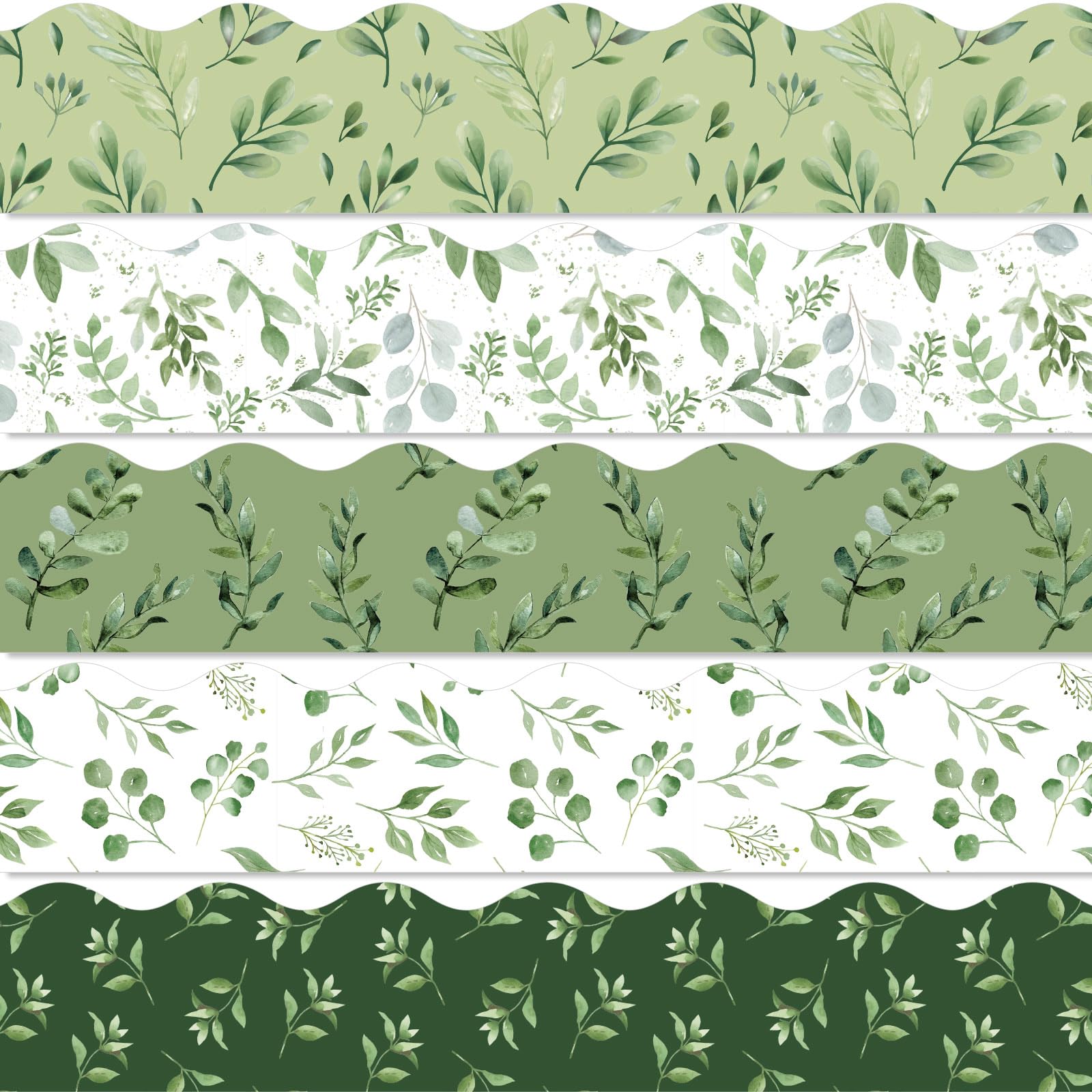 Amazon.com: Whaline 69Ft Greenery Bulletin Board Borders Watercolor ...