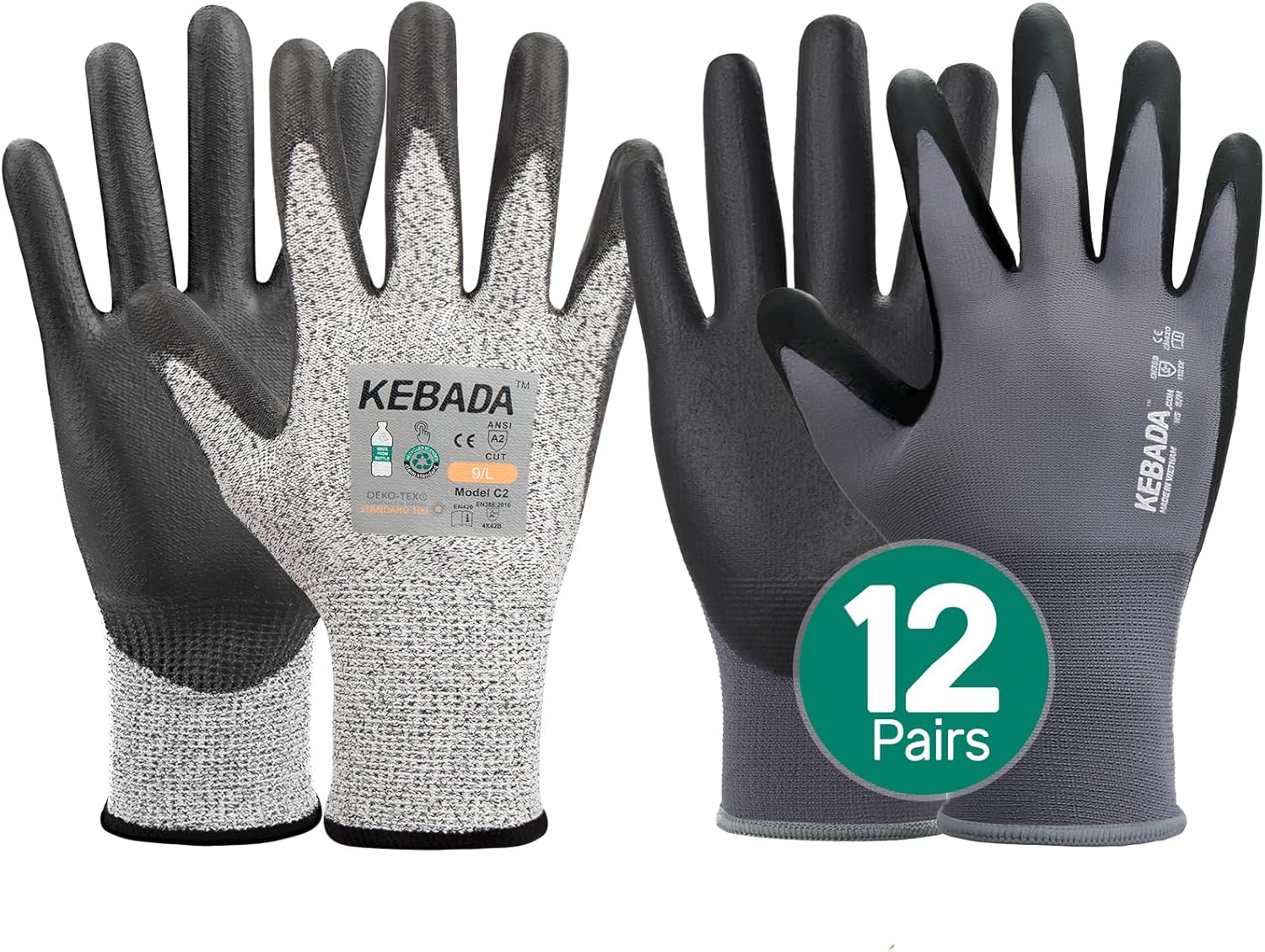 Kebada $1 for 1 Pair Touchscreen Cut Resistant Gloves (C2) Bundle with ...